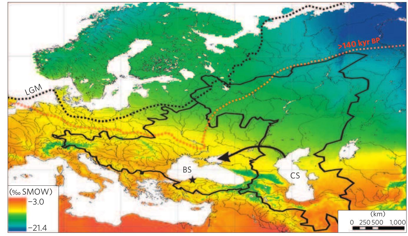| map of black sea (bs) and caspian sea (cs) drainage basins