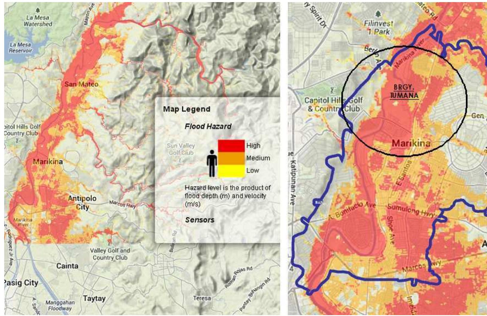 Map showing flood risk assessment of marikina city for