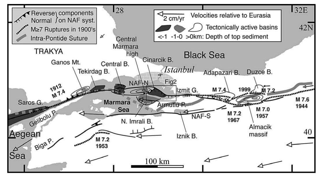 Tectonic sketch map of marmara sea region. west of 32°e,