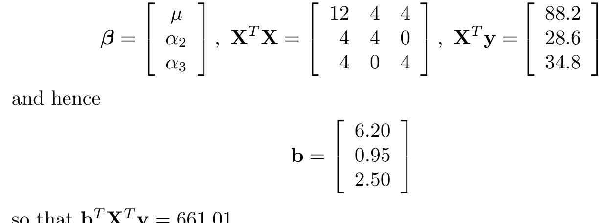 The design matrix for model (6.12) with constraint 6, = 0