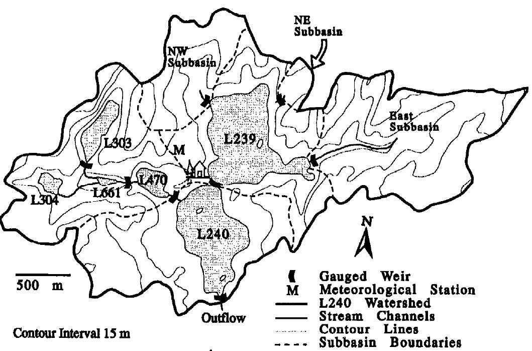 Map of the reference lake system including lakes 239, 240,