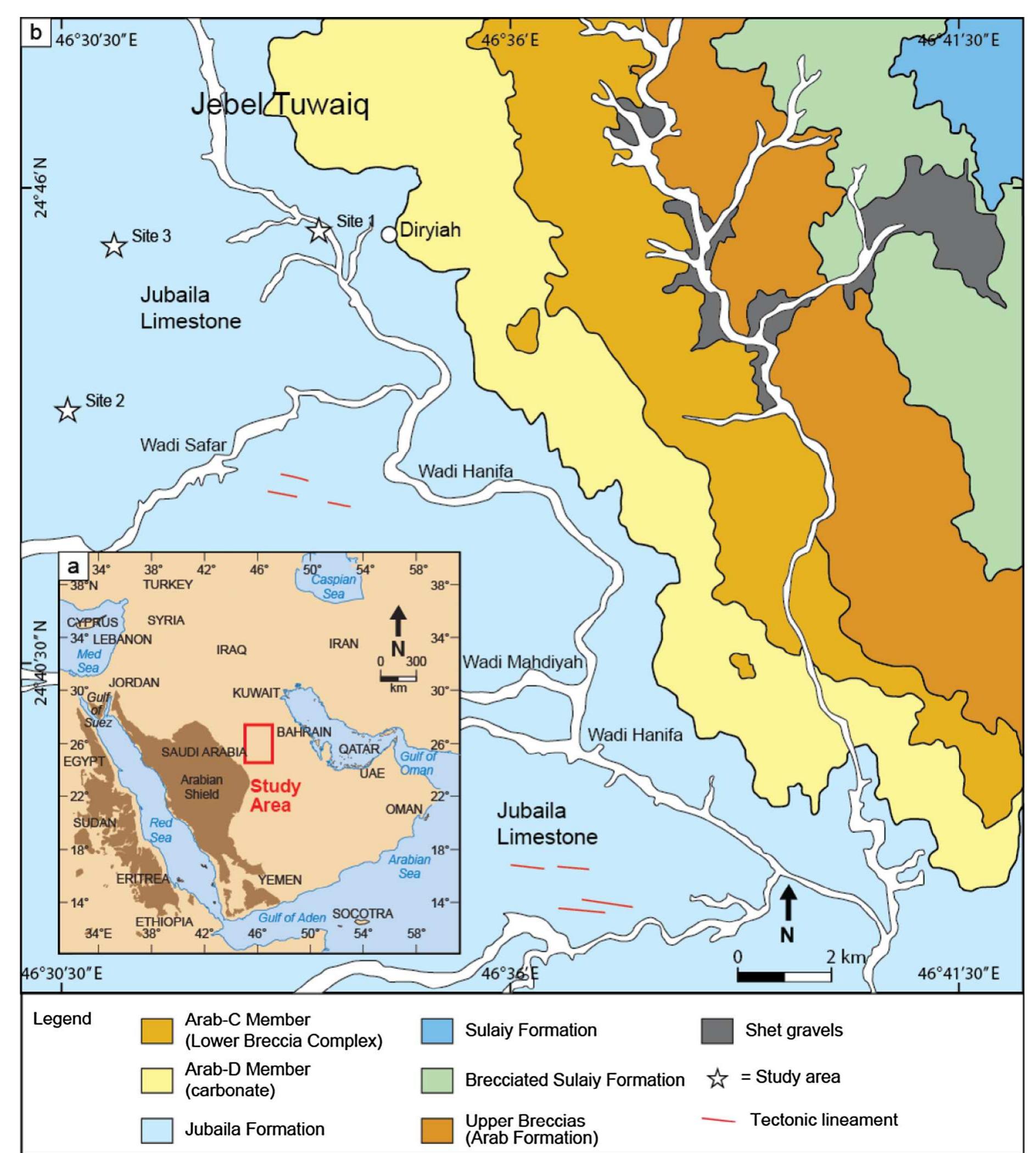 (a) regional map of saudi arabia. (b) location map of the