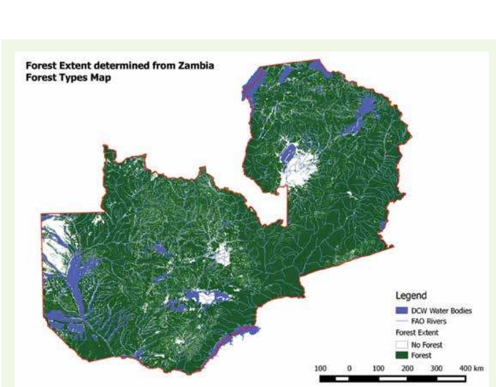 Forest extent determined from forest types map.