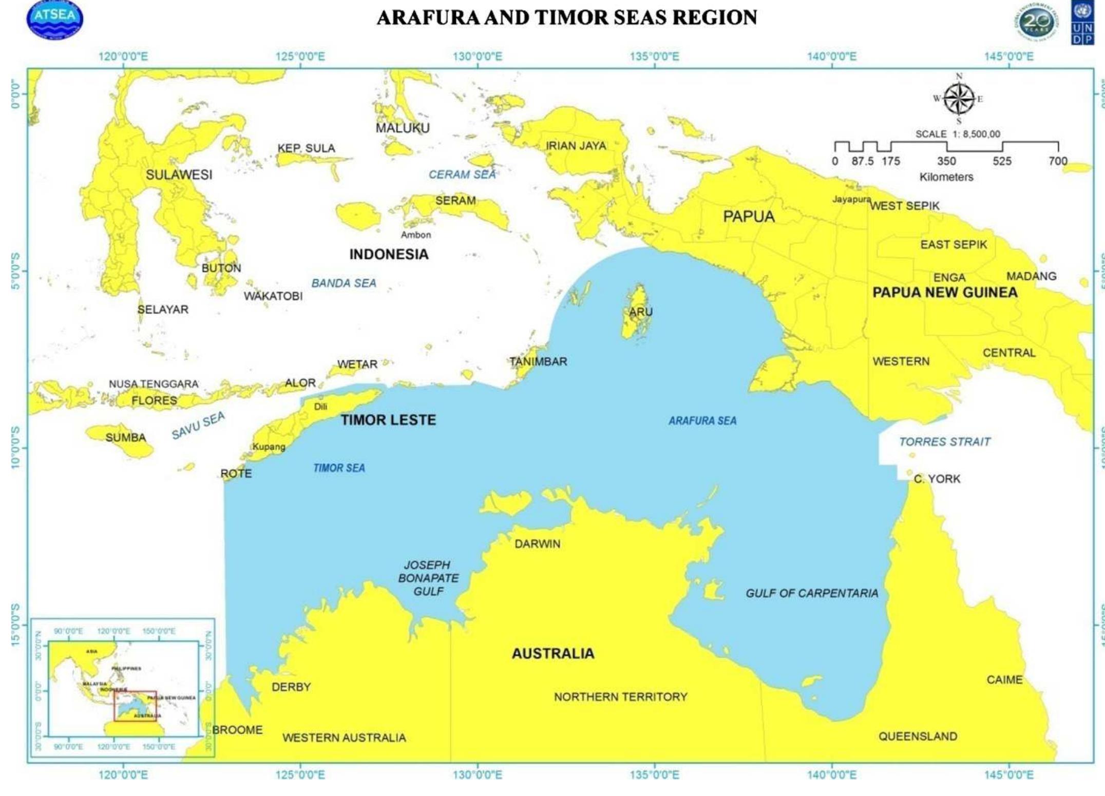Map over the arafura and timor seas region, showing