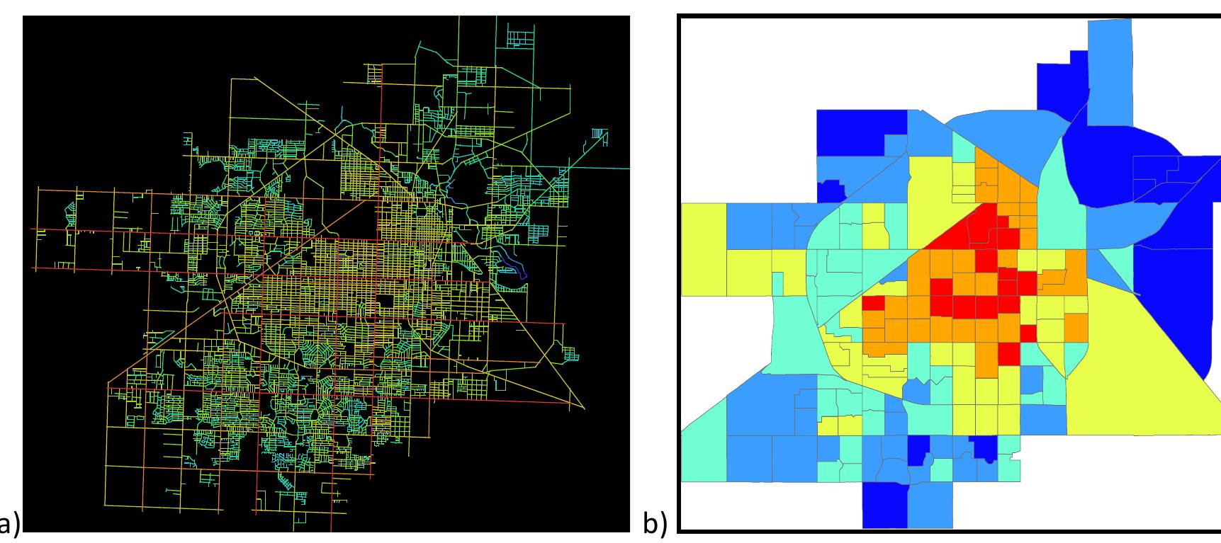 (a) line map of axial integration (b) polygon map of average