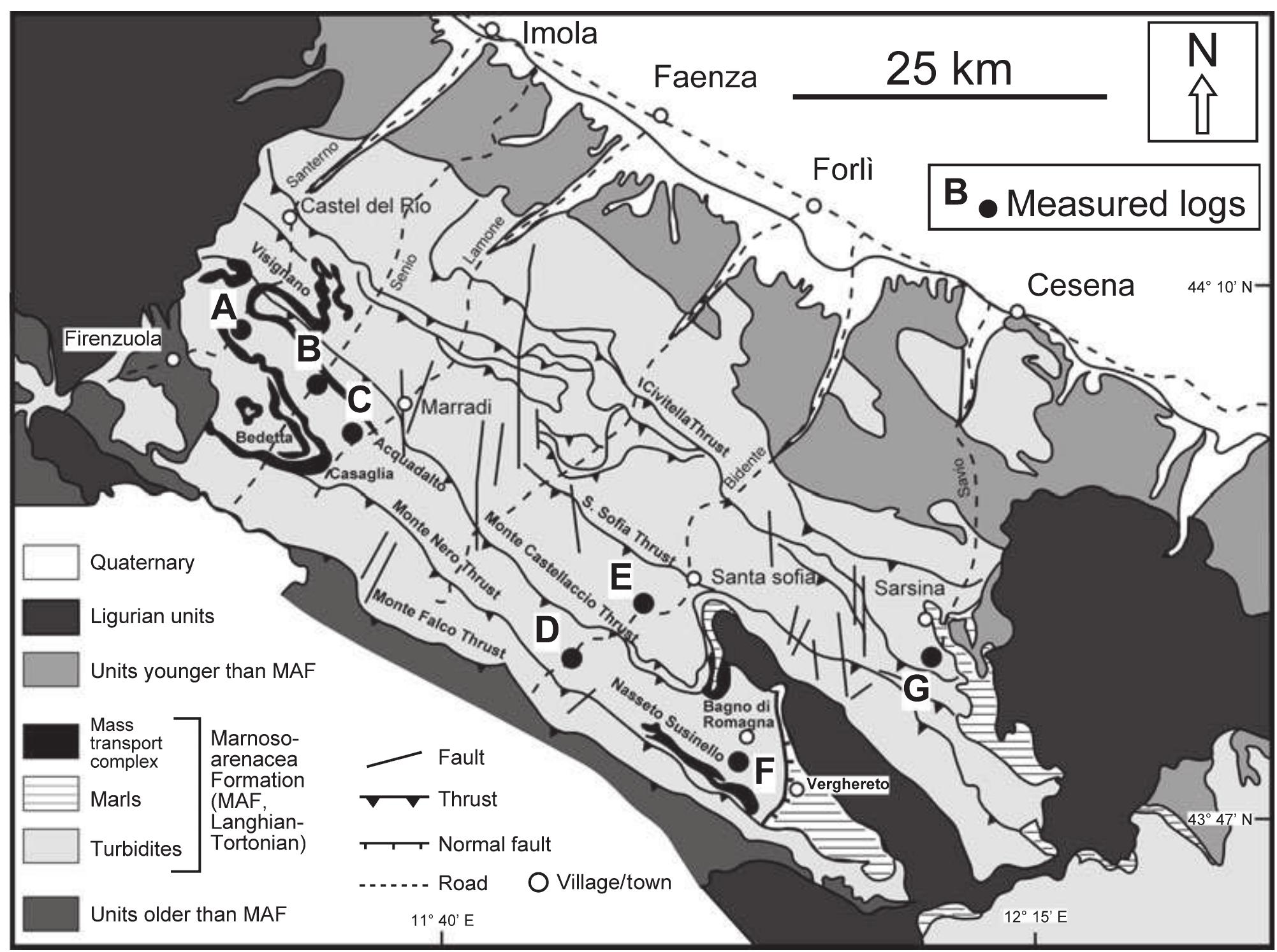 Schematic geological map of the marnoso-arenacea formation