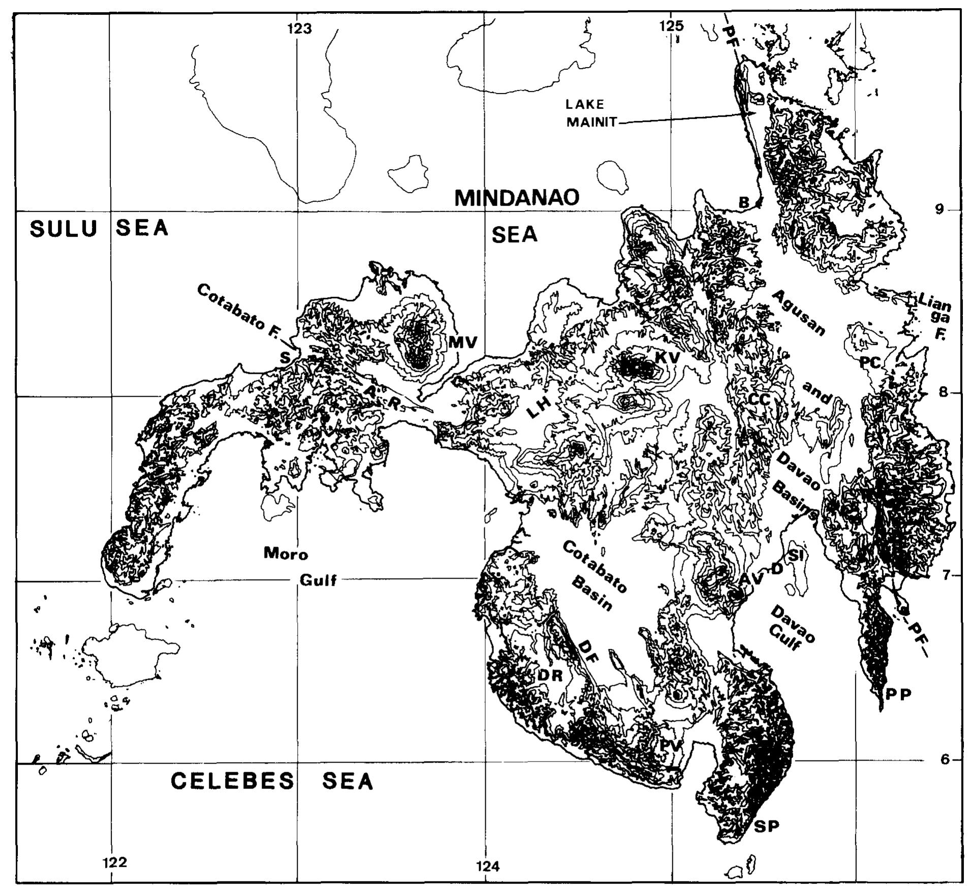 Physiographic map of mindanao showing the low elevation