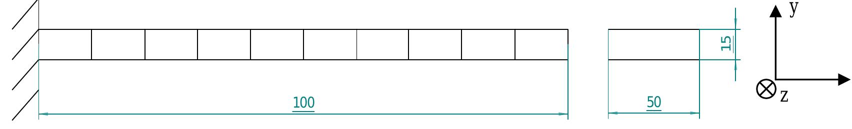 Beam model for the sample part. (dimensions are in mm).