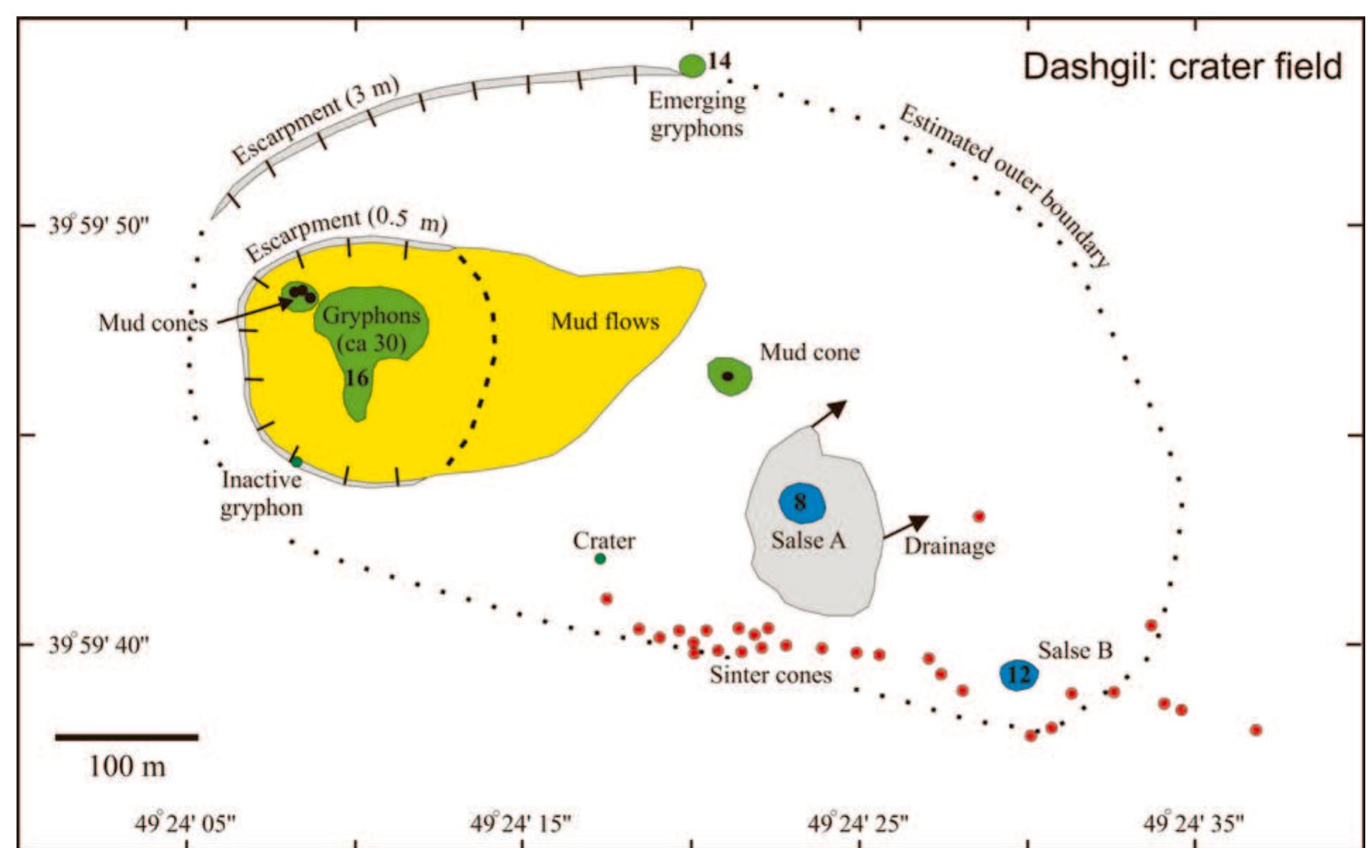 Simplified geological map of the dashgil mud volcano crater