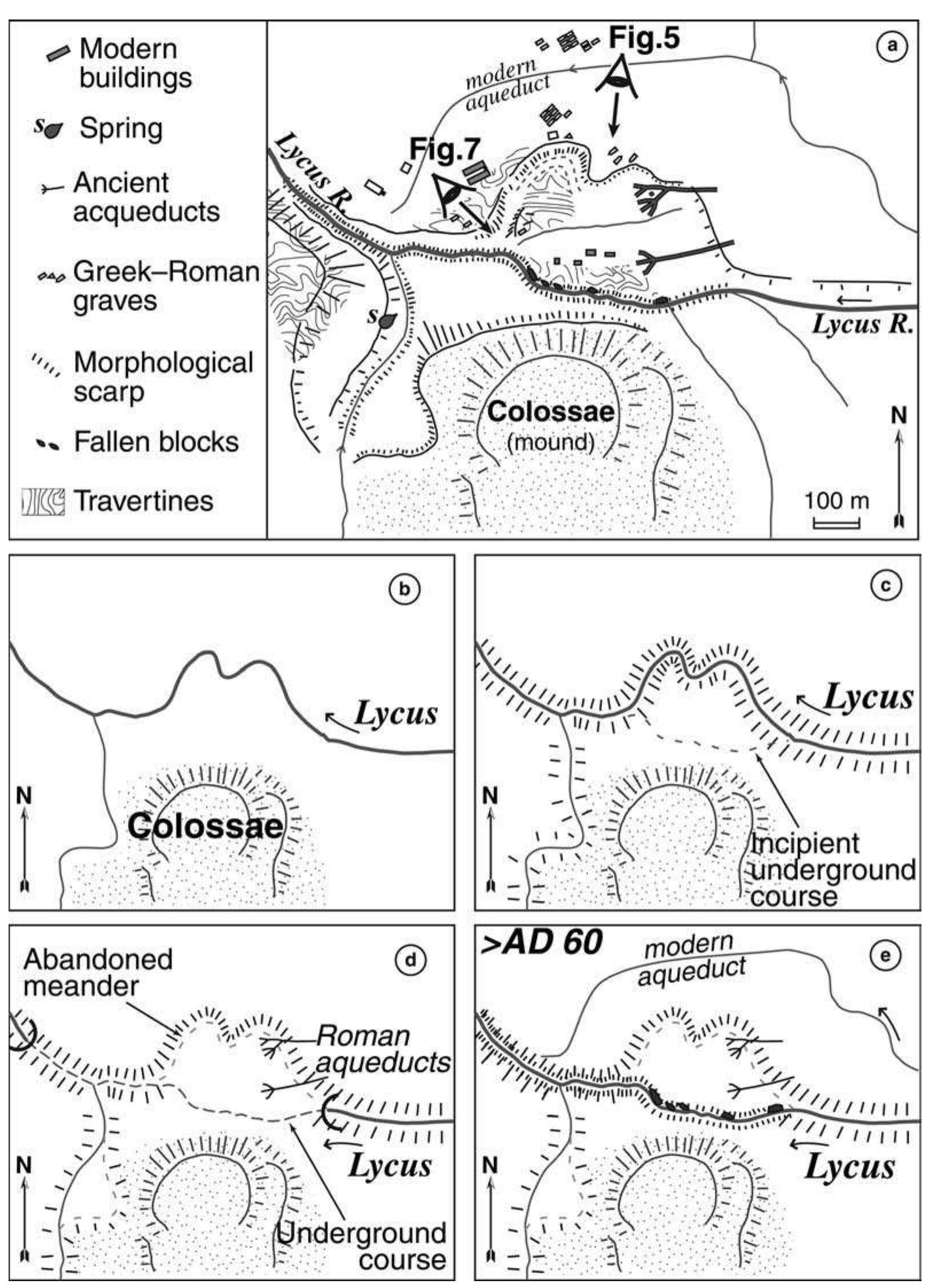 (a) schematic map of the area of colossae. (b) geomorphic