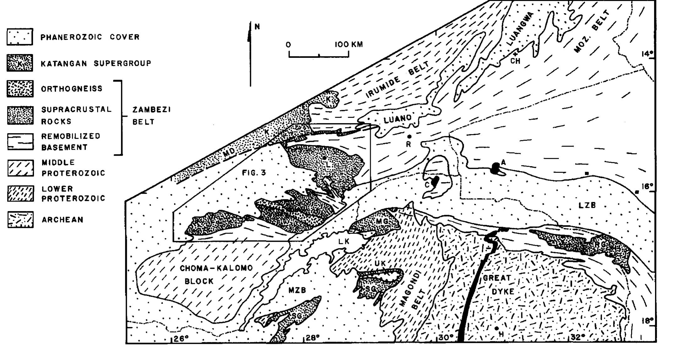 Geologic map of the zambezi belt. location shown in figure