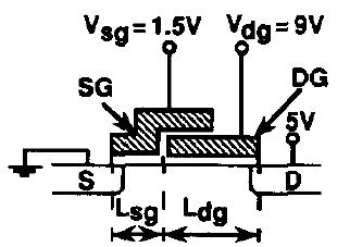 Split-gate transistor with contacted floating gate. this