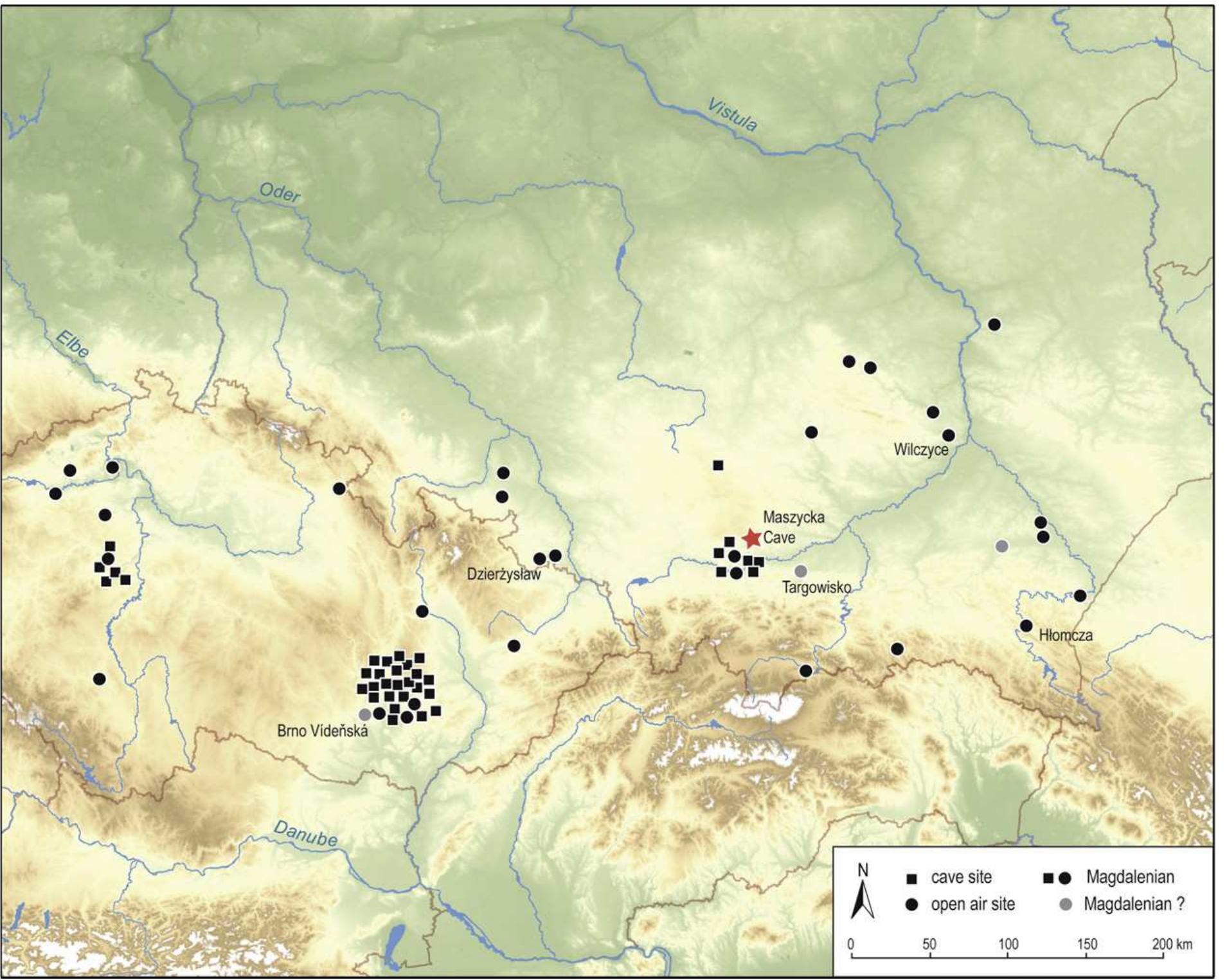 Map of magdalenian sites in eastern central europe (d.