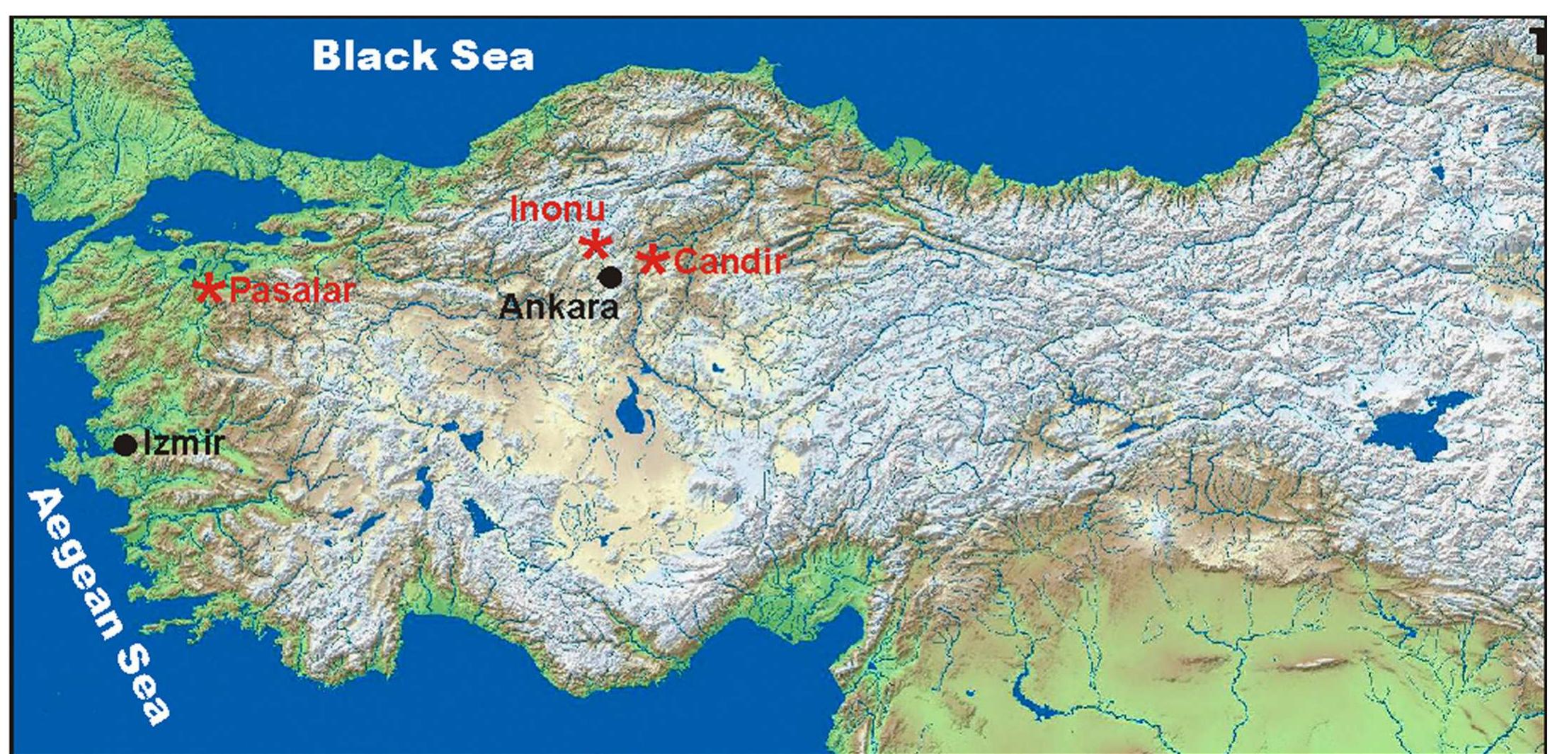Map of turkey, indicating the position of the localities