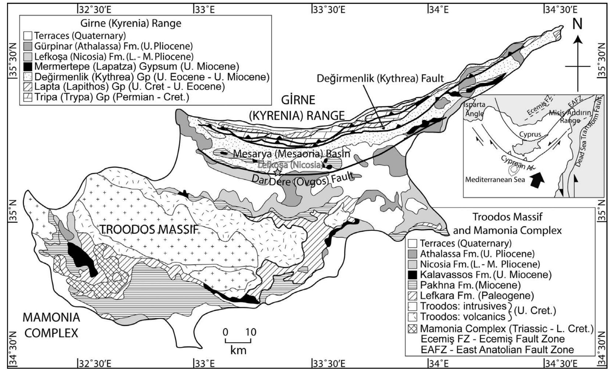 Simplified geological map of cyprus indicating the girne