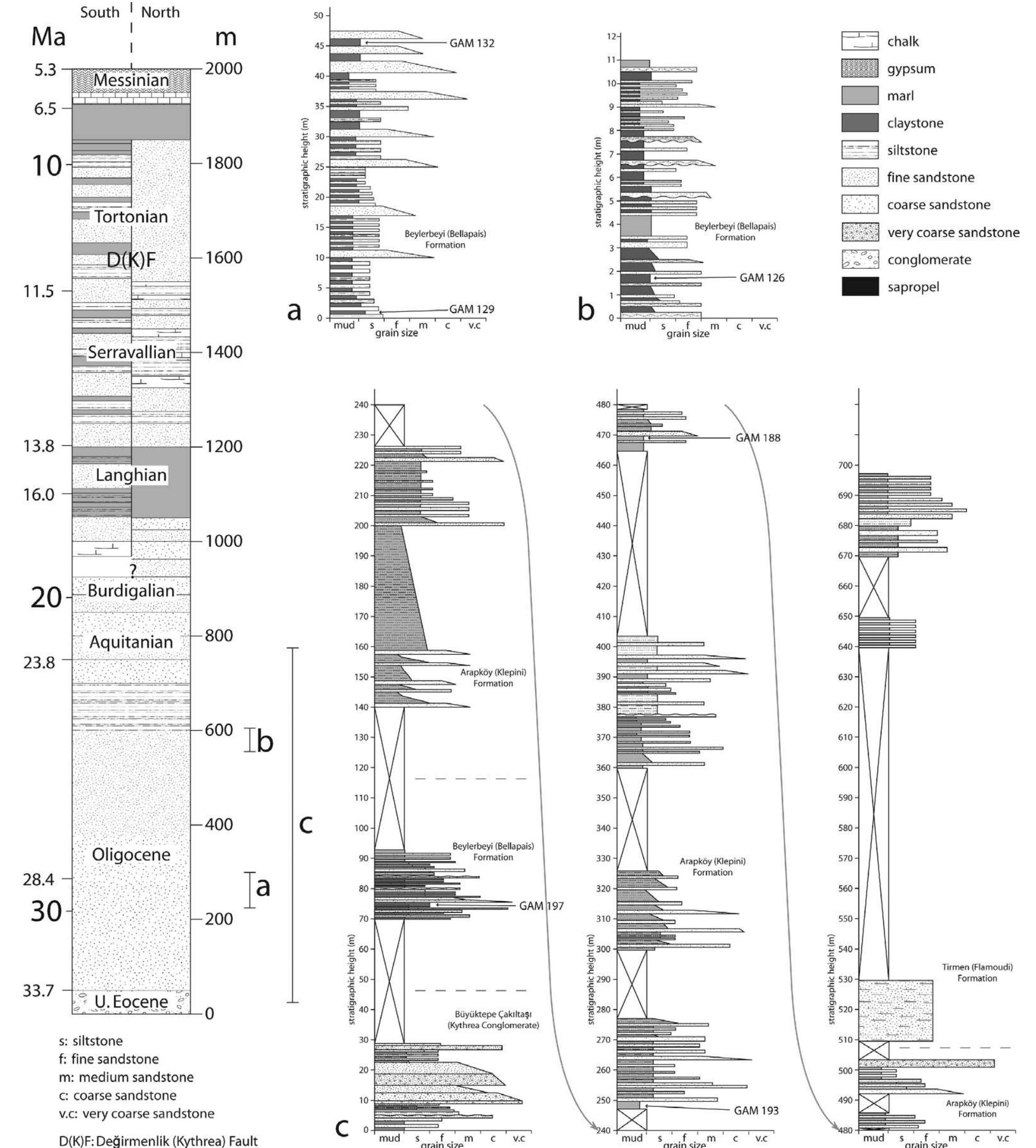 Composite sedimentary log of the upper eocene — upper