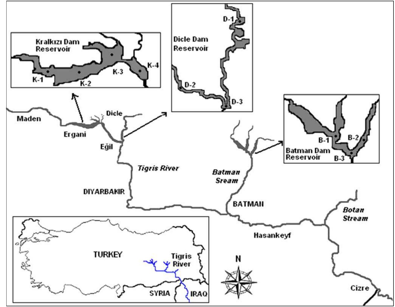 Map showing the water quality monitoring sites on the dam