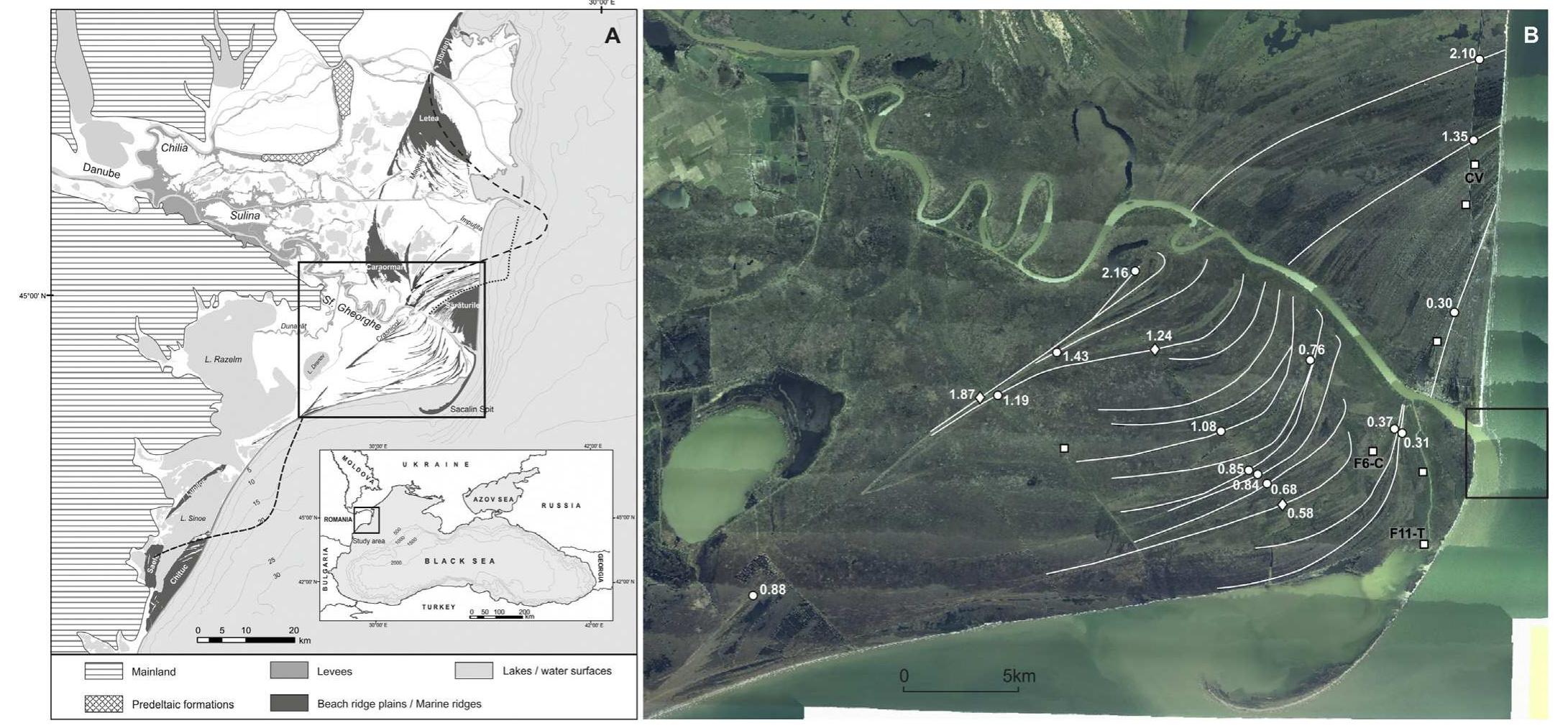 A) map of the danube delta showing the location of the