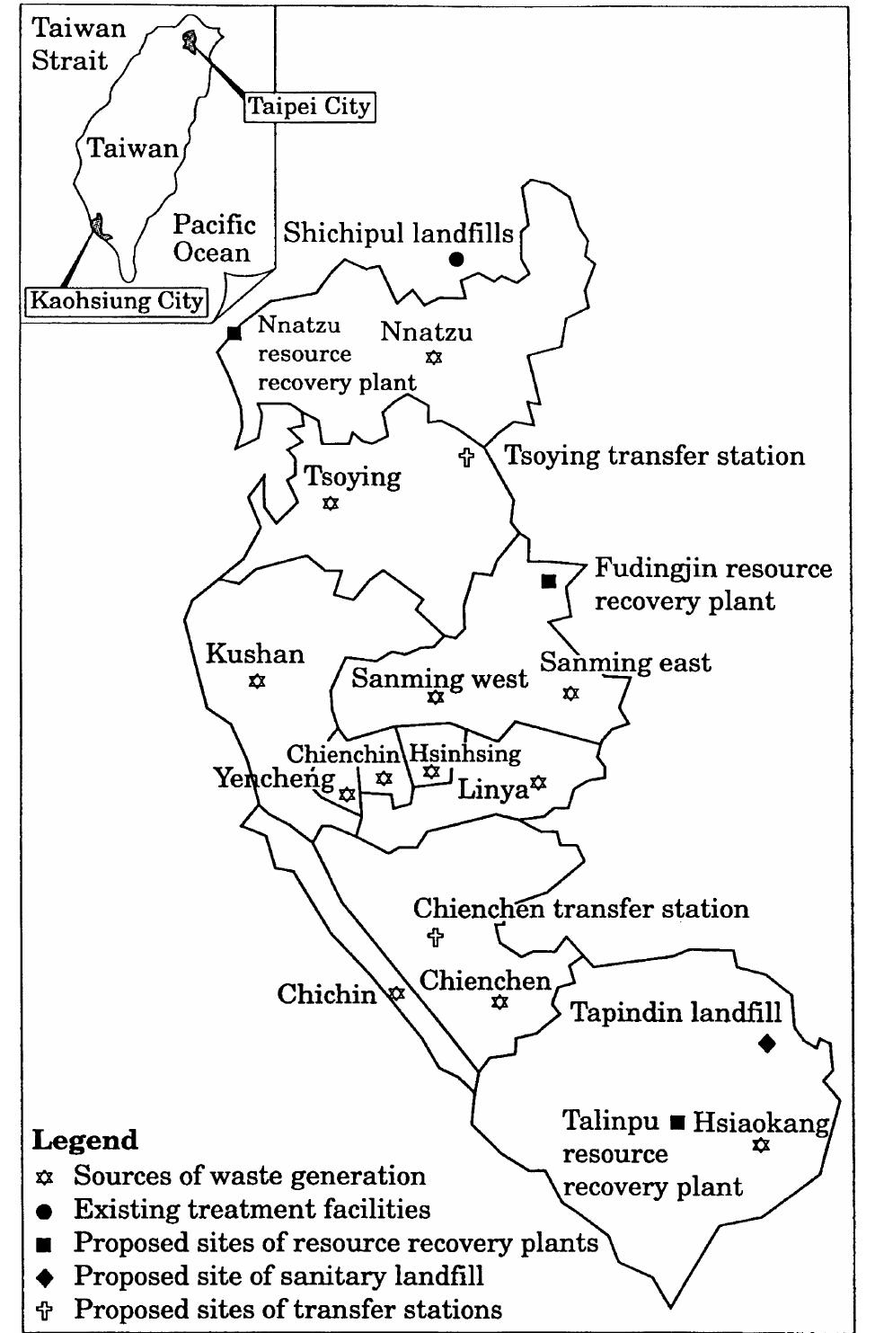 The locations of the solid waste management system elements