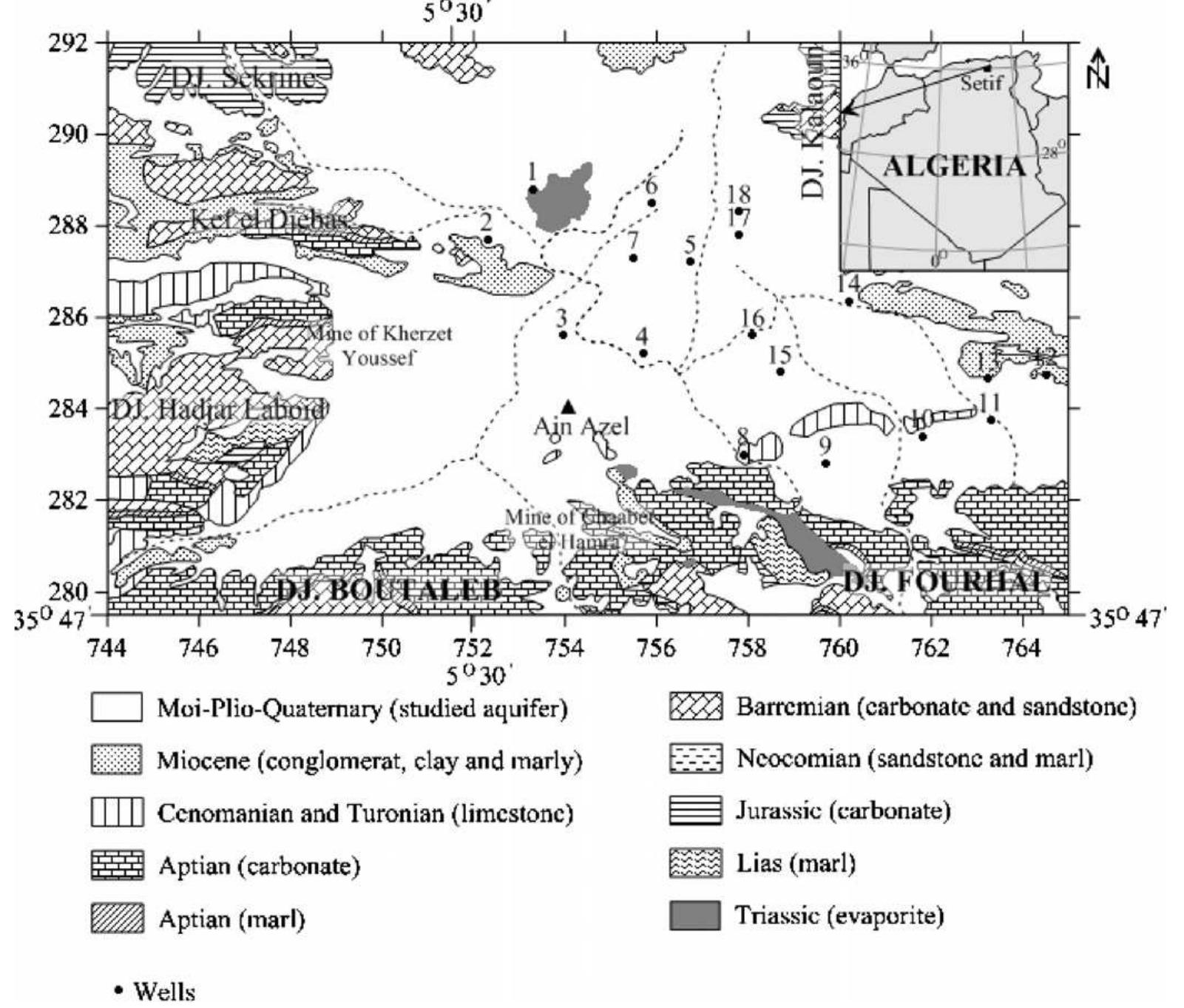 Map showing water sampling locations and geology of the