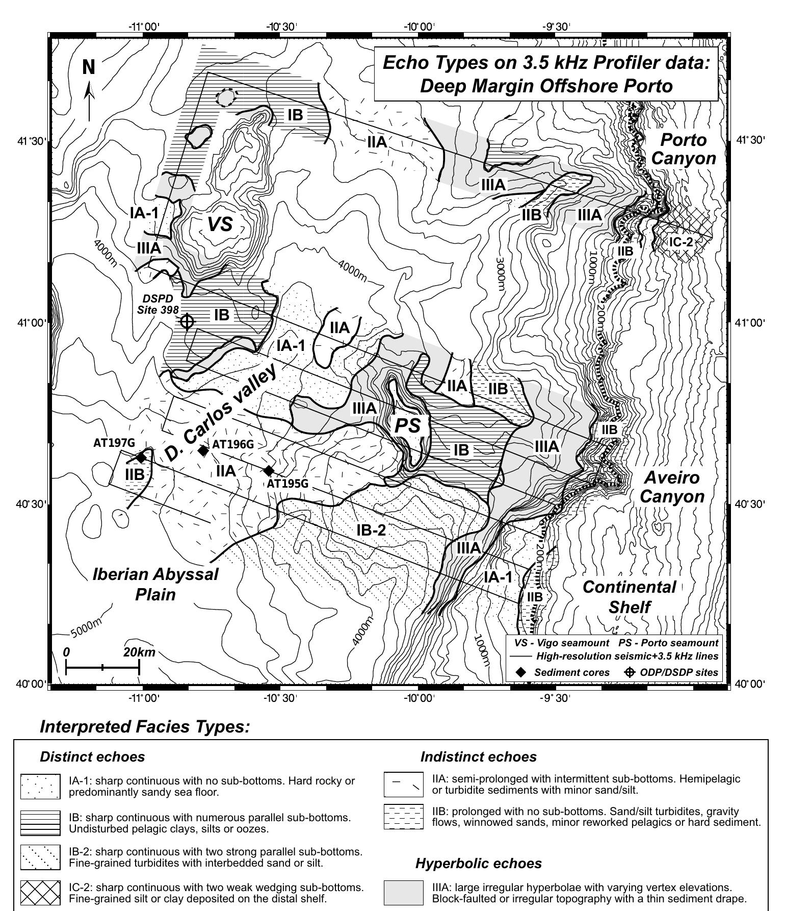 Map of the echo types identified on 3.5-khz profiler data