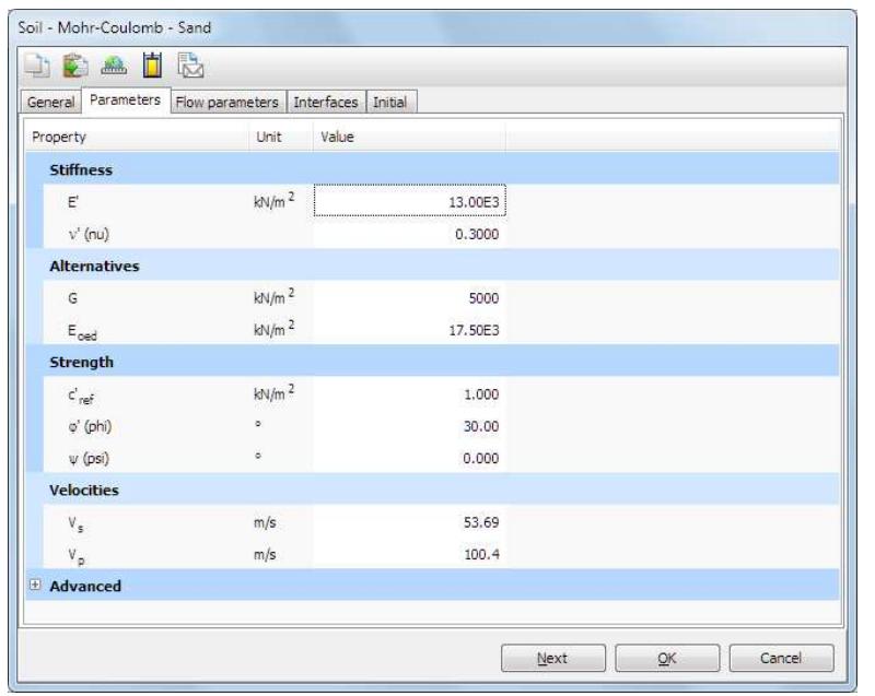 8 parameters tabsheet of the soil window of soil and