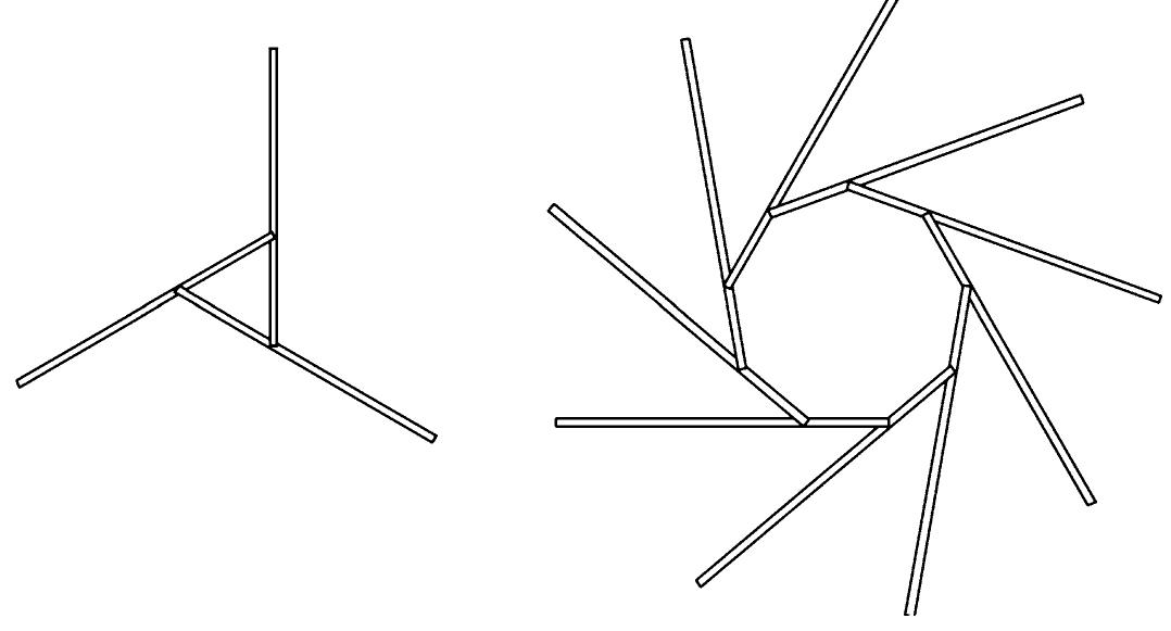 Forms of reciprocal structures. left rightward fan, right