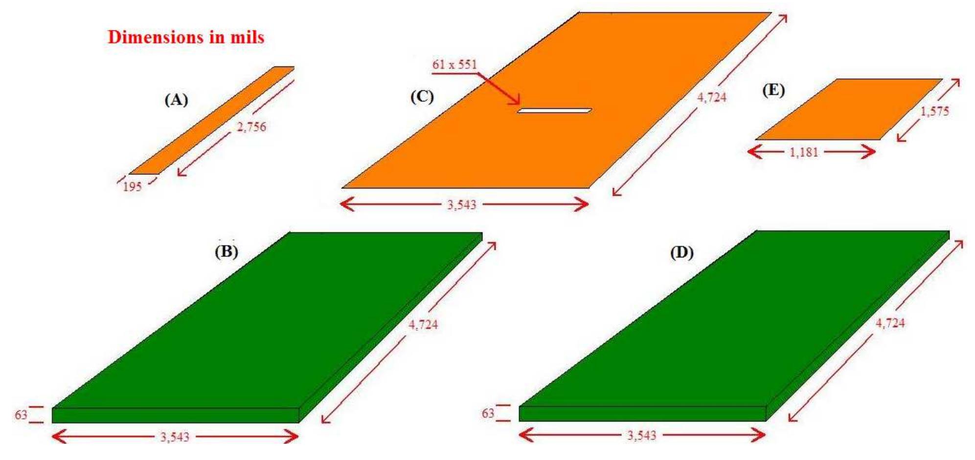 -1: nominal antenna layer dimensions a) feed strip (1"