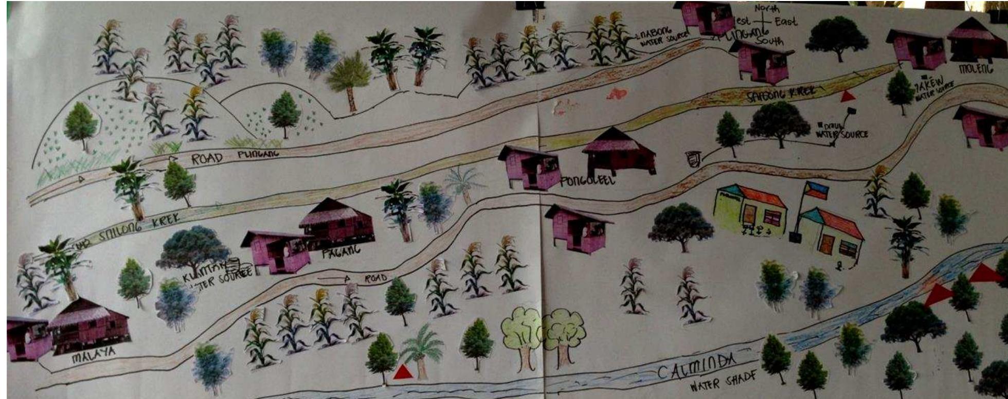 The social map shows the communities of pongoleel, muling