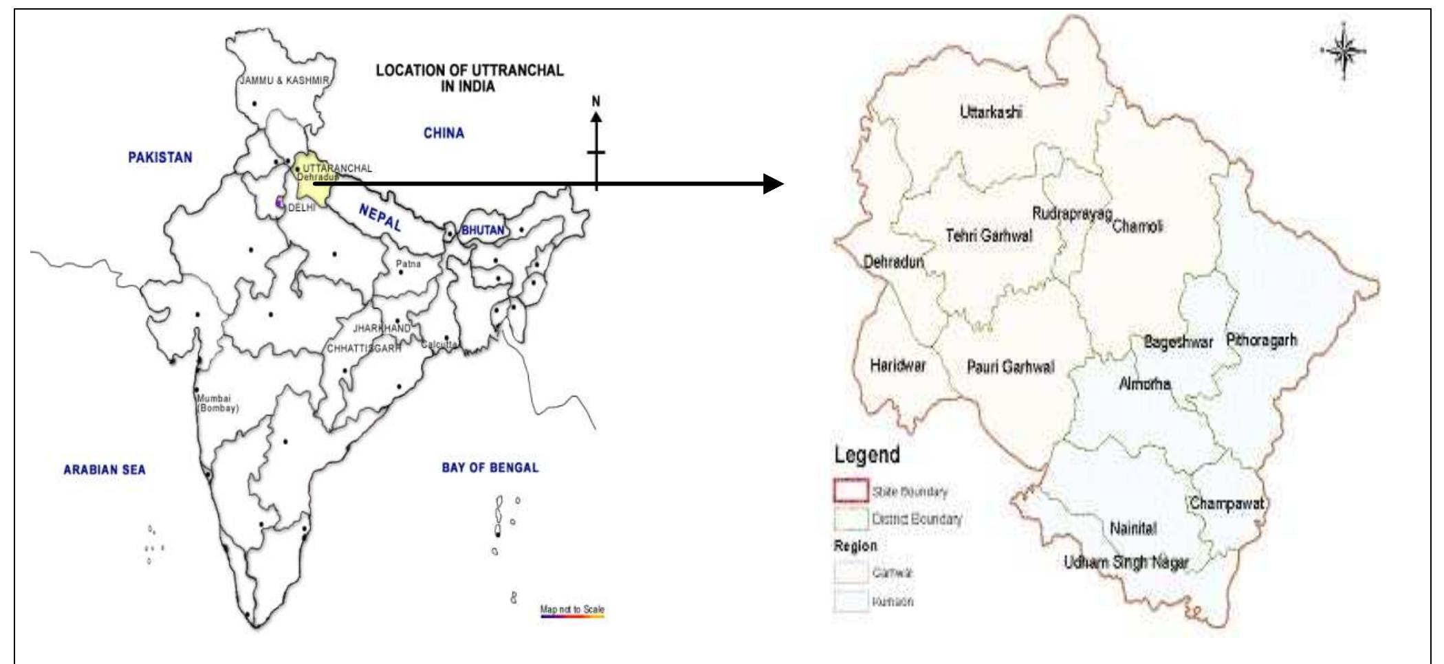 District map of uttarakhand (map not to scale). the study