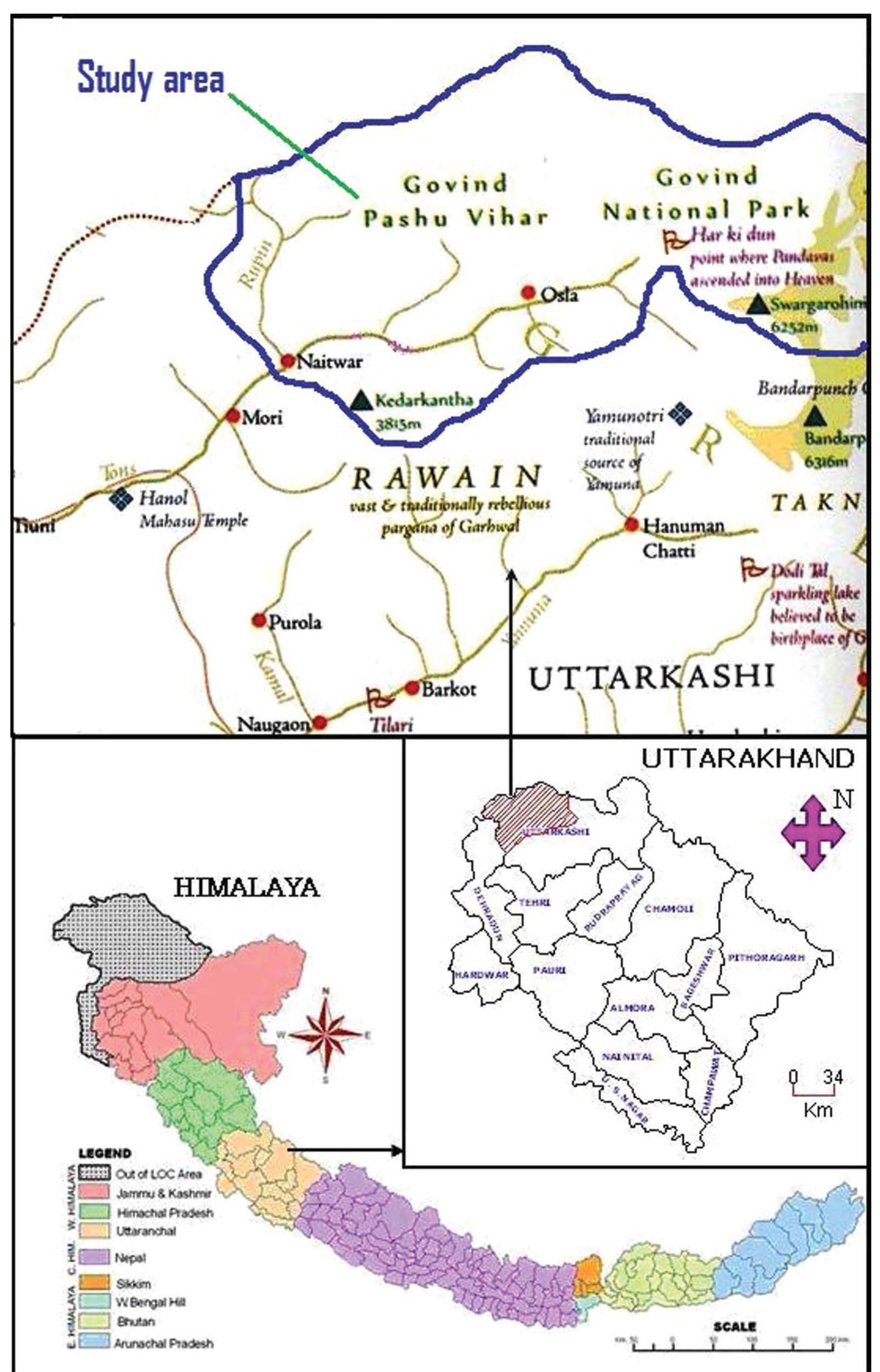 Map of the study area. source: negi (2009). 159 persons km