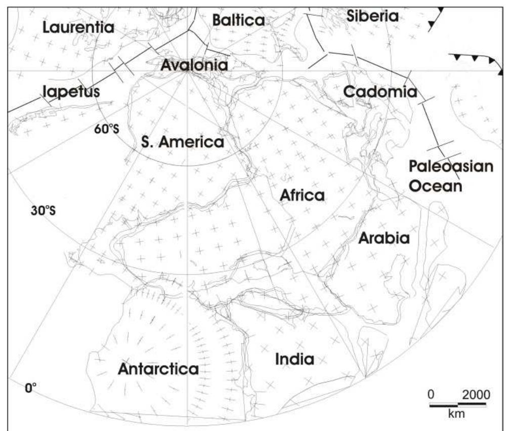 Plate tectonic map of gondwana. late vendian - early Plate tectonic map of gondwana. late vendian - early