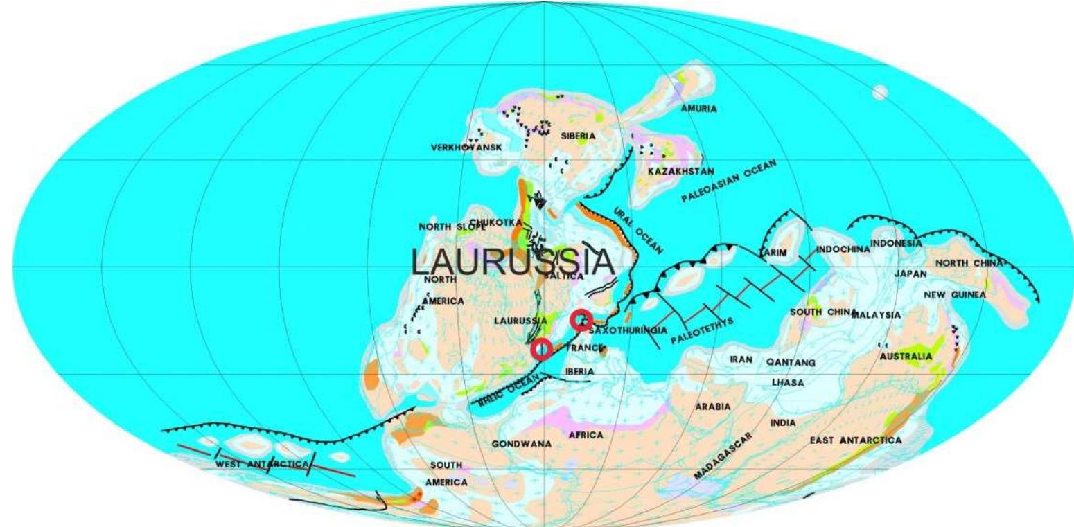 Paleogeographic c map of late devonian (plates position as