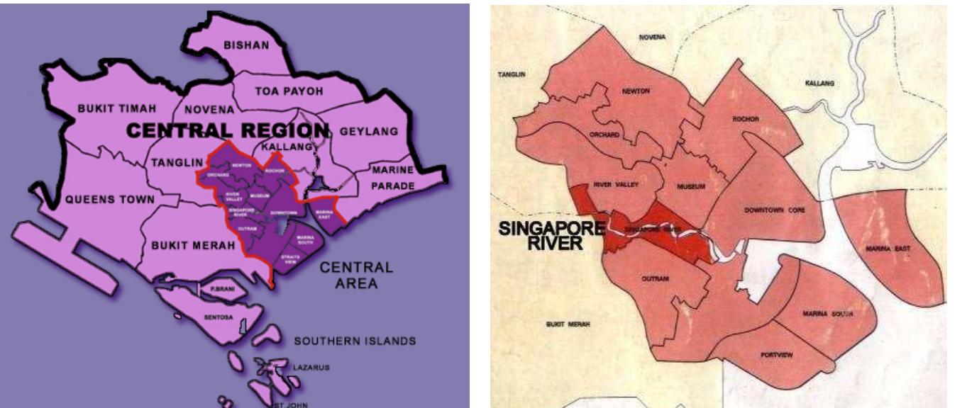 (left) central region map and (right) central area map