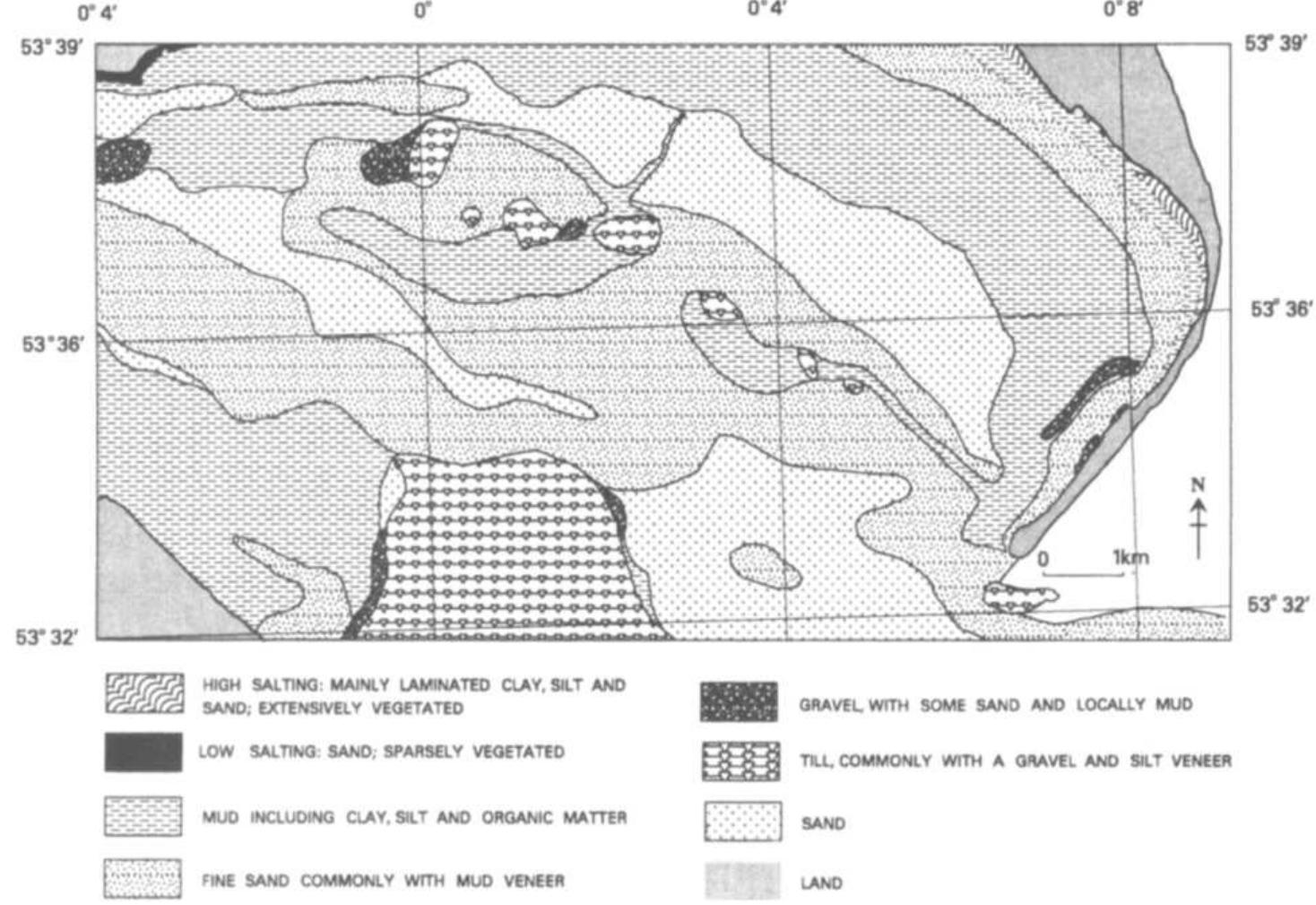 Sediment map of the estuary mouth, including till exposures