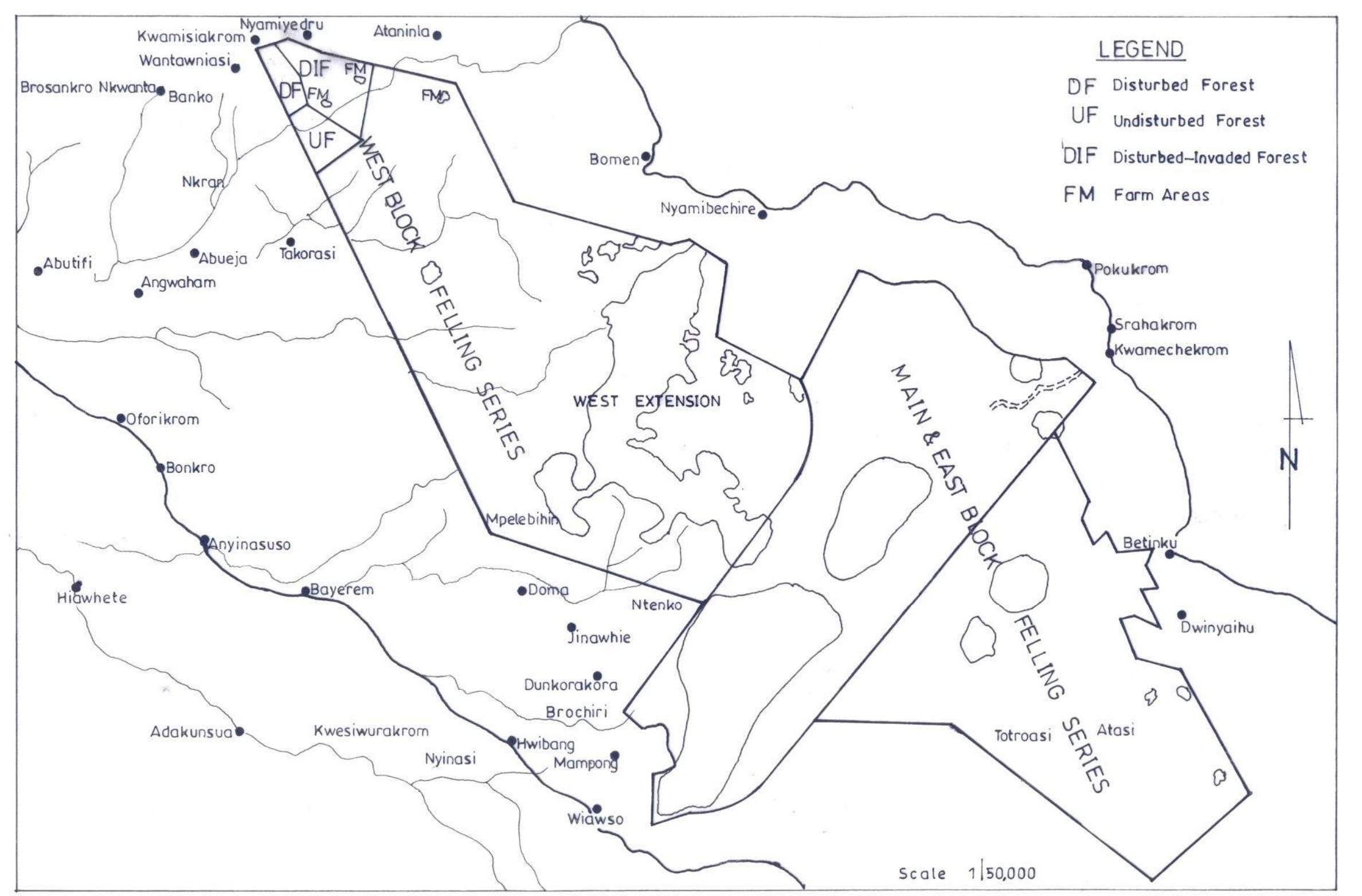 Map of the tinte bepo forest reserve showing the various