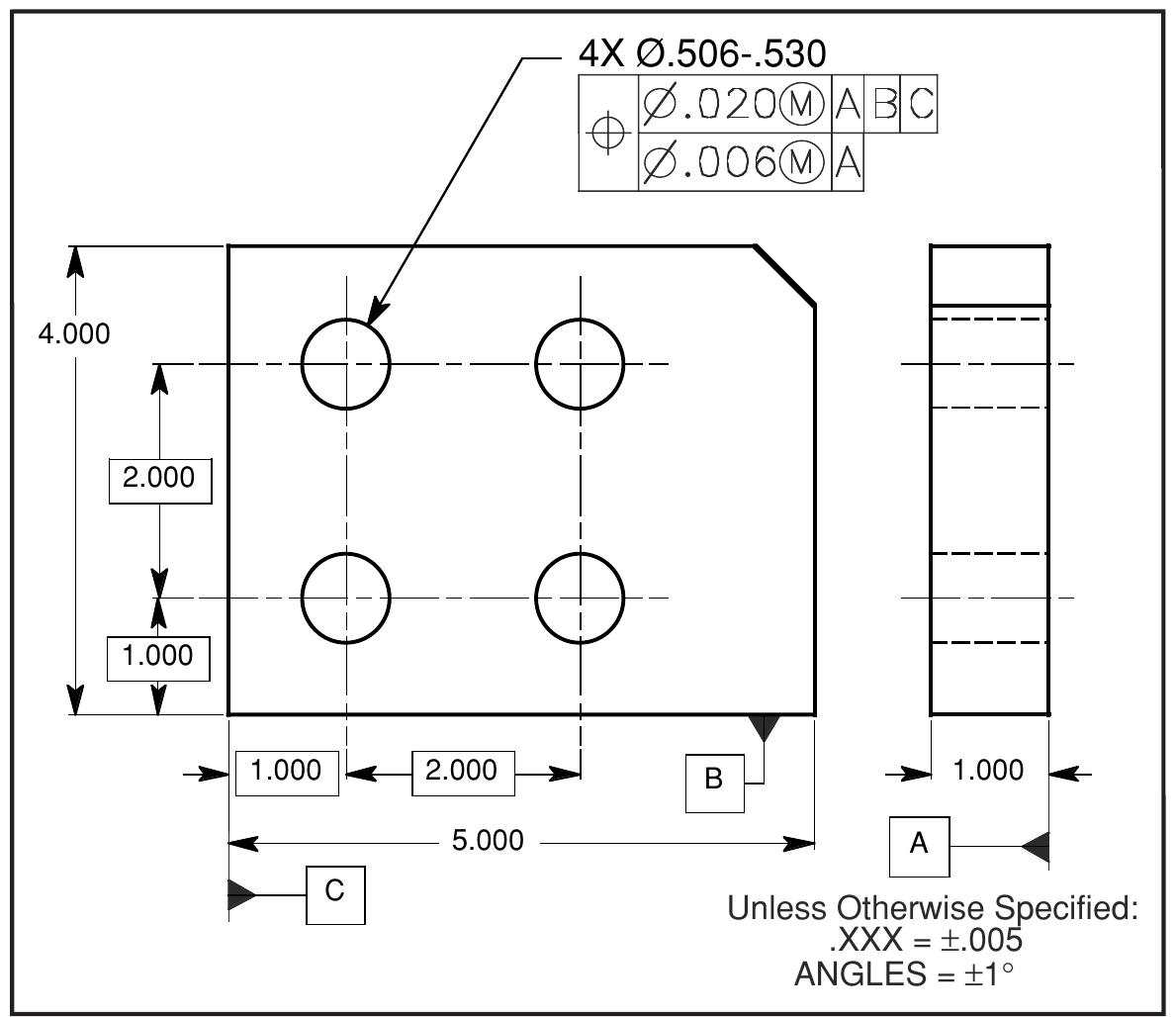 11 A Composite Tolerance Controlling A Four Hole Pattern To