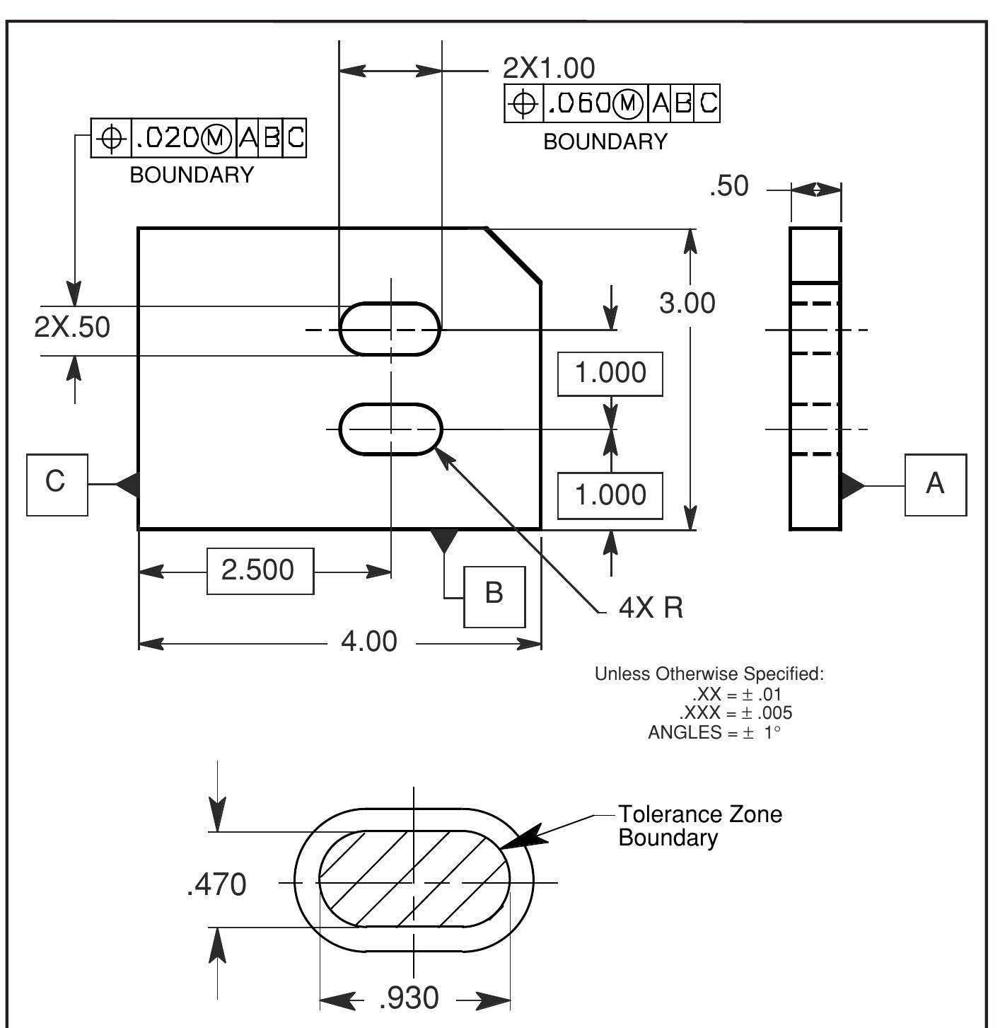 -23 elongated holes toleranced with the position control in