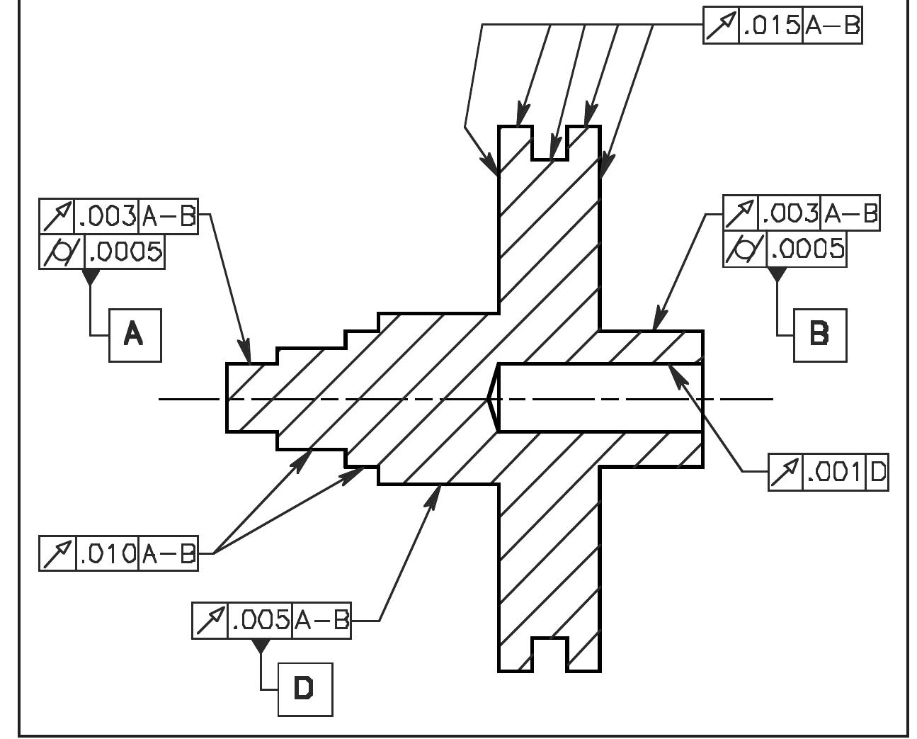 -6 multiple datum features refined with geometric controls.