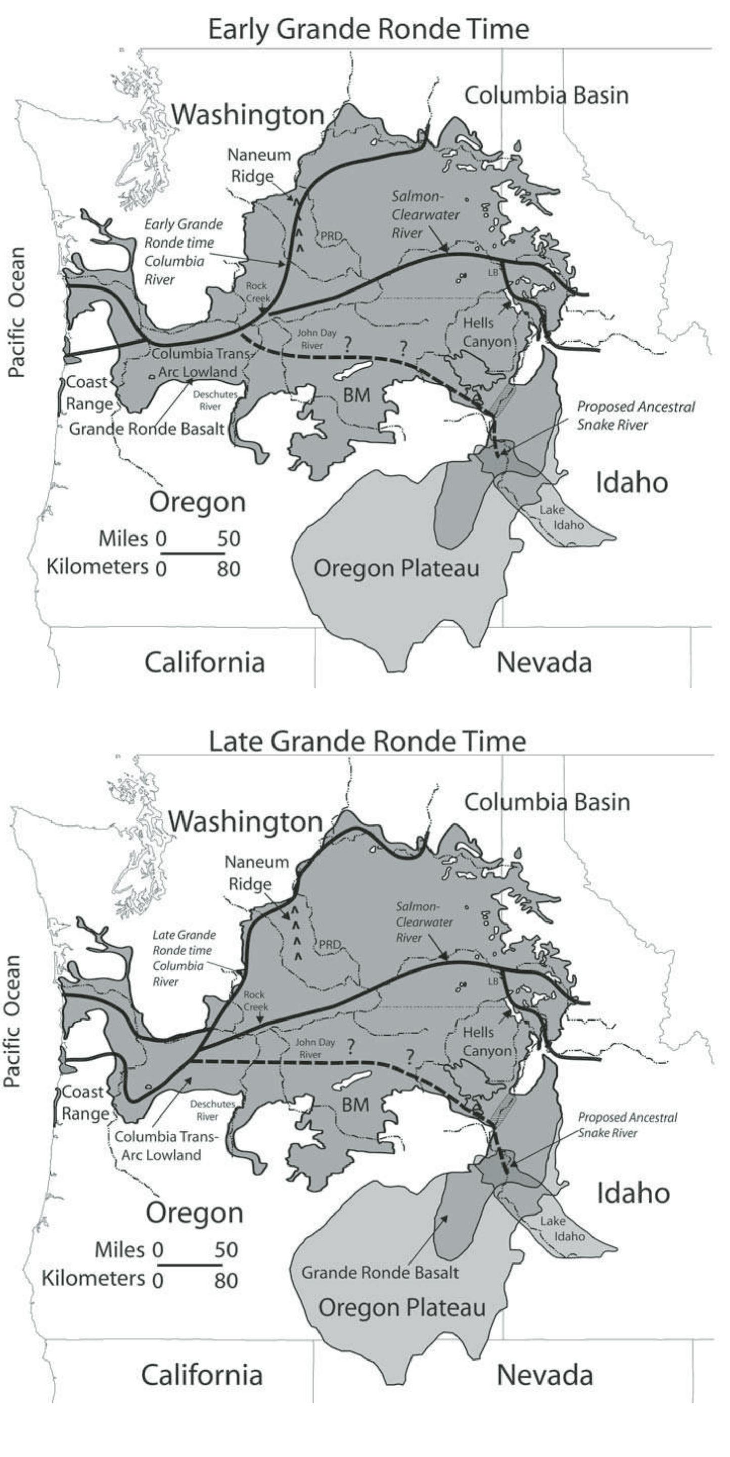 Figure 7 - The late Cenozoic evolution of the Columbia River