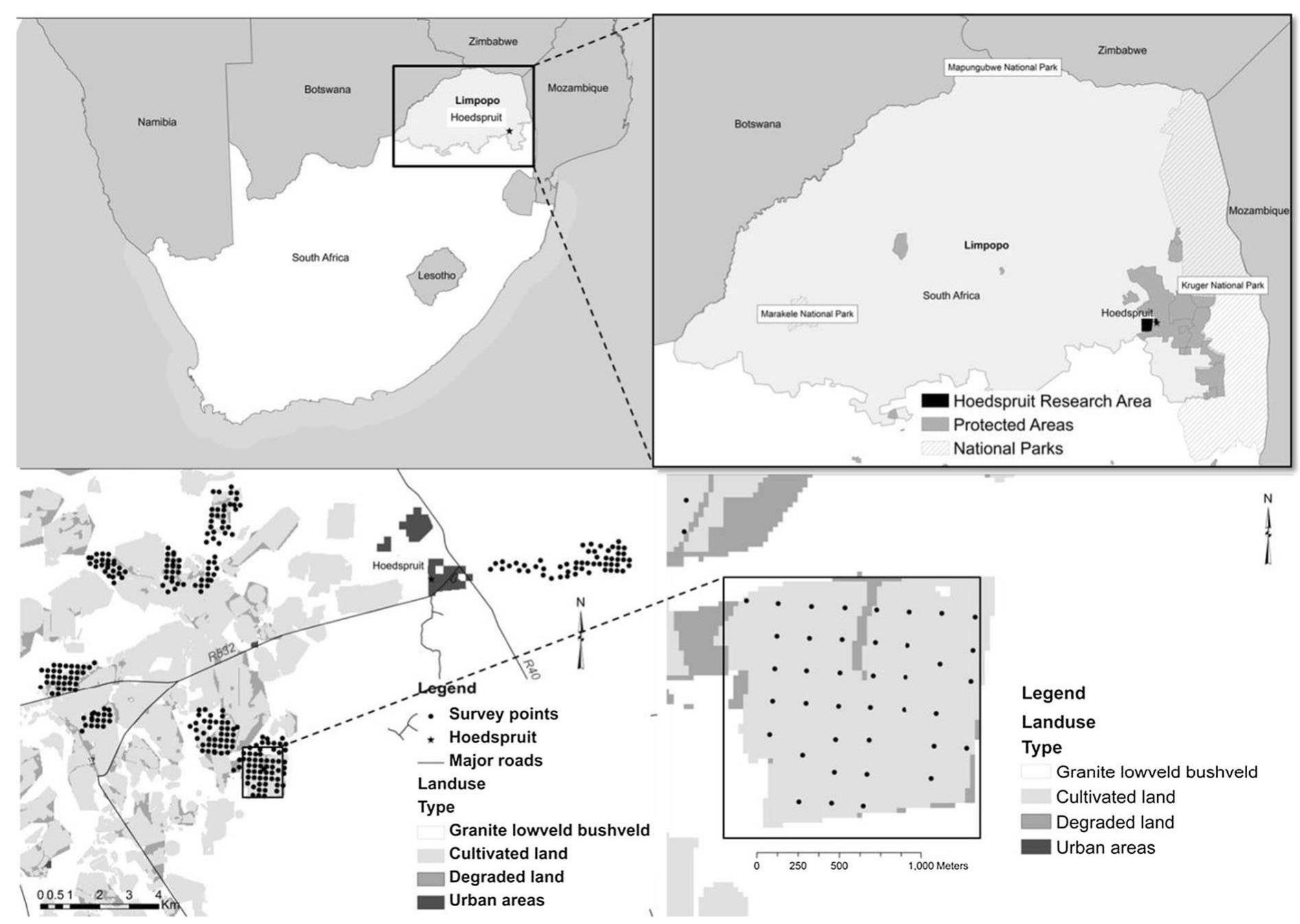 Composite map of survey area, including; a map of south