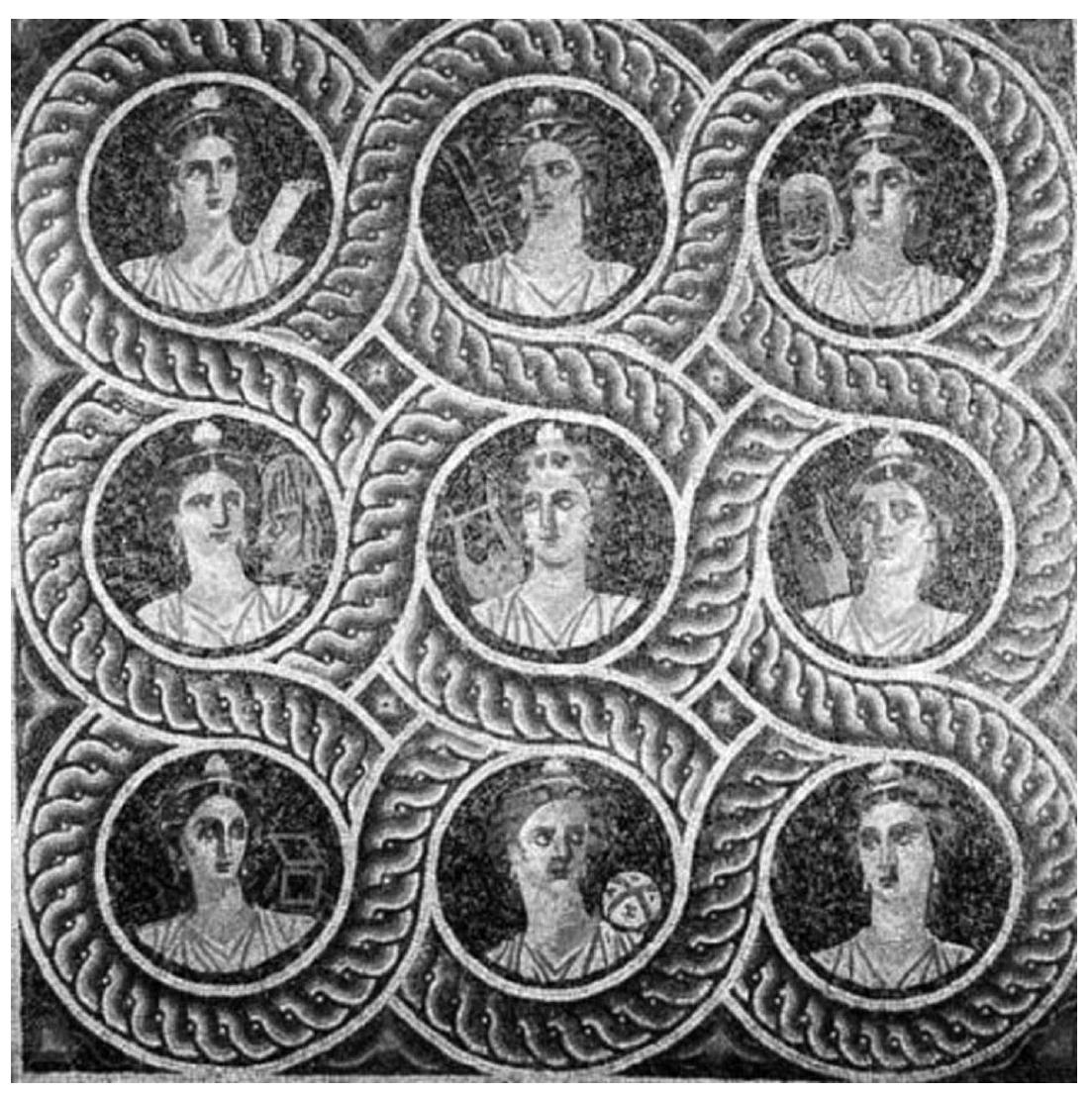 The nine muses, imperial roman mosaic (archaeological museum