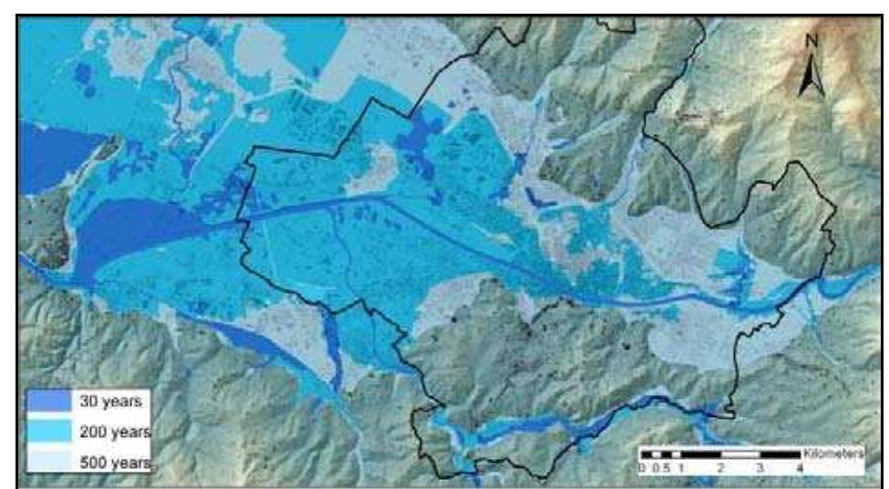 Hazard map by the adb arno with respect to the statistic