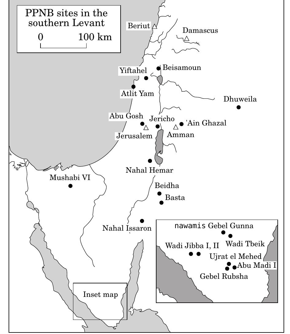 Map of pre-pottery neolithic sites in the southern levant