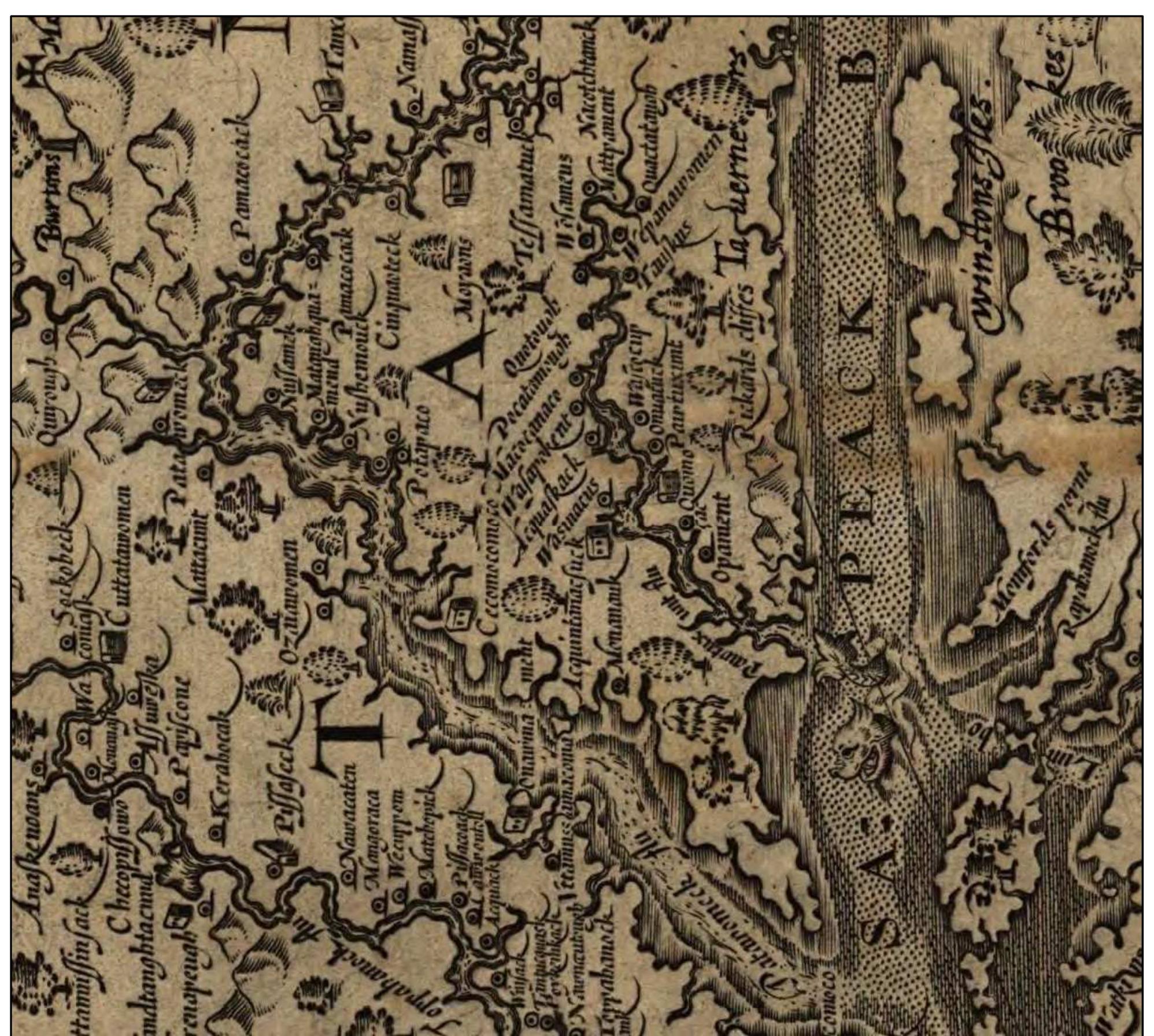 Captain john smith’s map of virginia, 1608, showing the