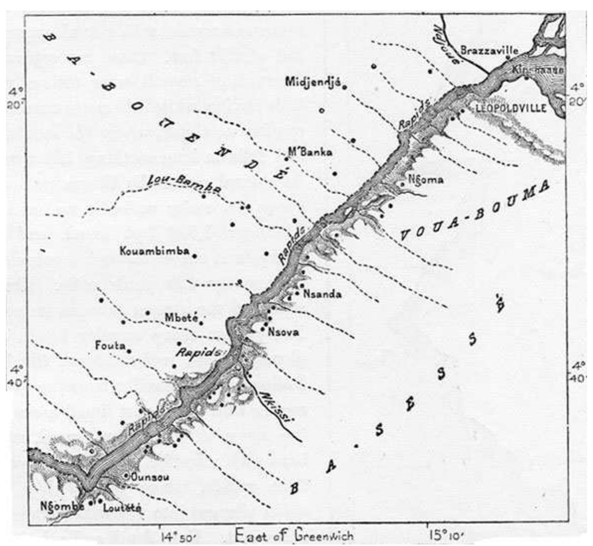 2 1890s map of livingstone falls showing inga falls curve.