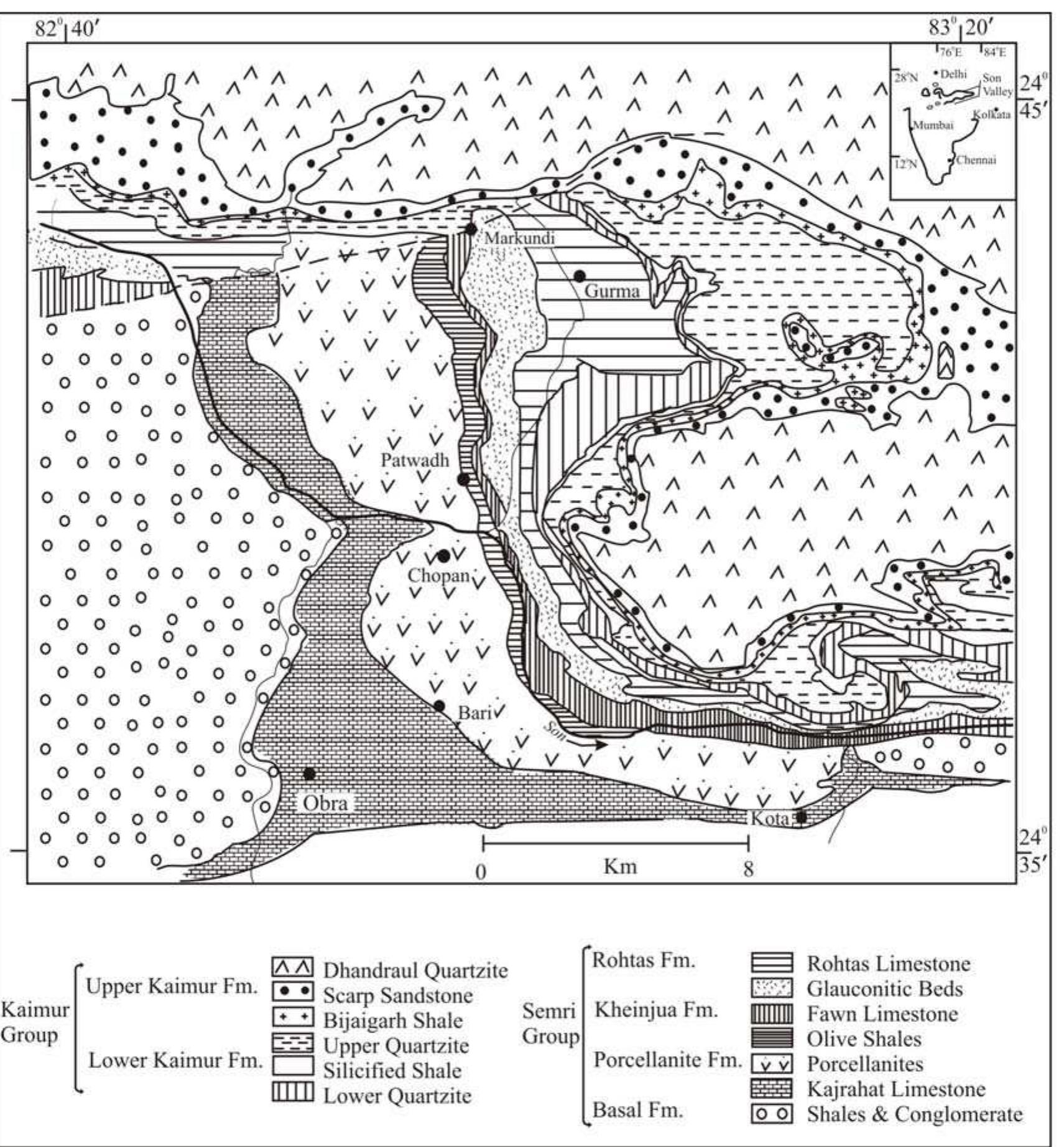 Geological map of the vindhyan basin in and around sonbhadra