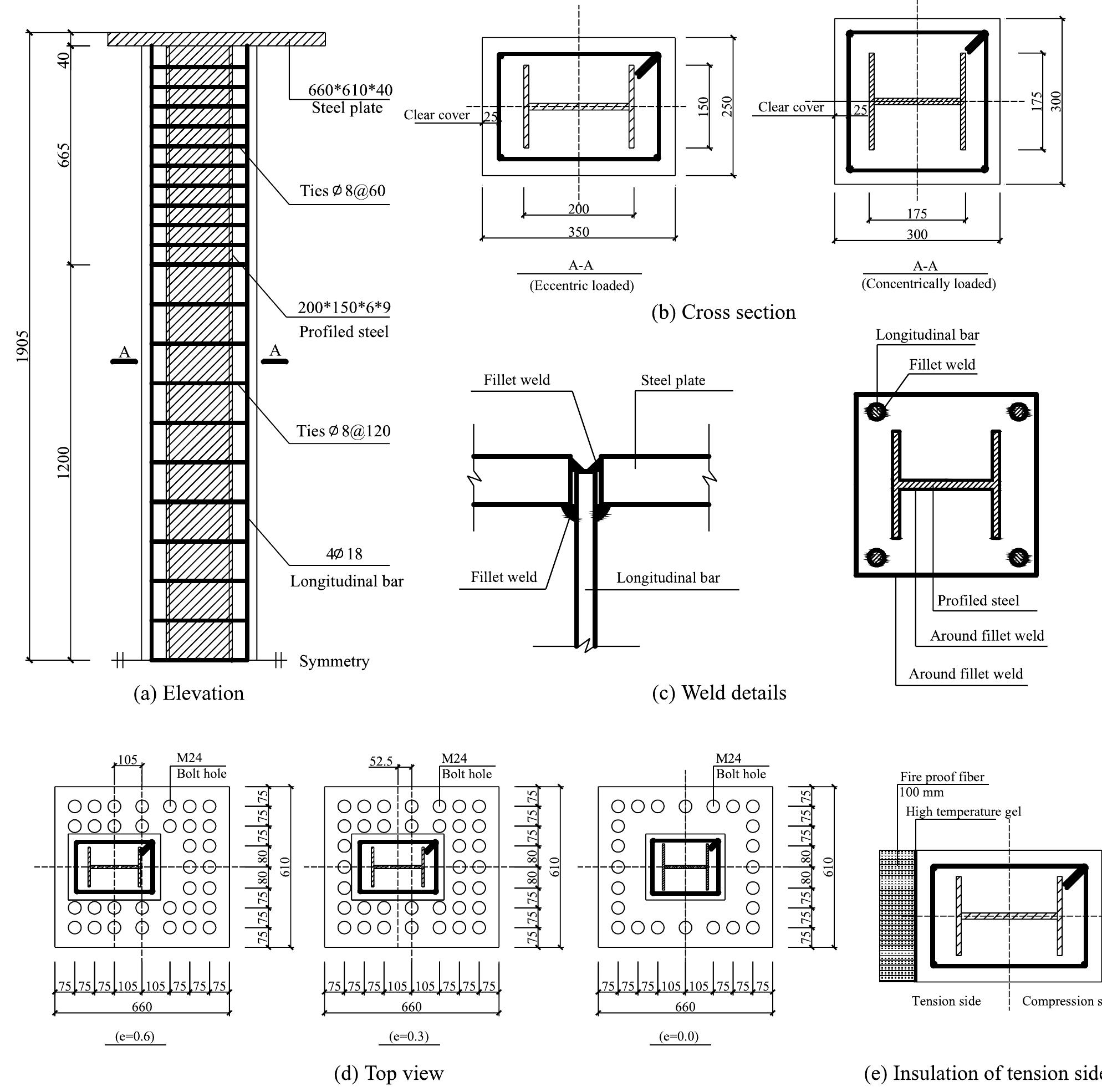 Elevation and cross-section of typical concrete encased