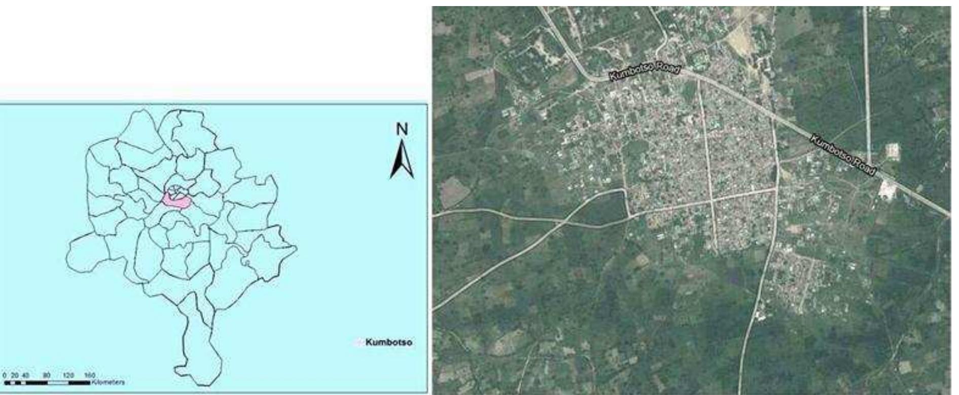 Map of kano state and satellite image map showing the study