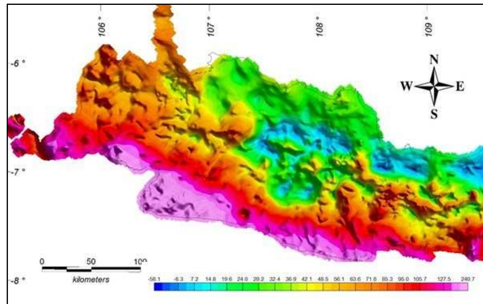 The relief shaded bouger anomaly map of west java